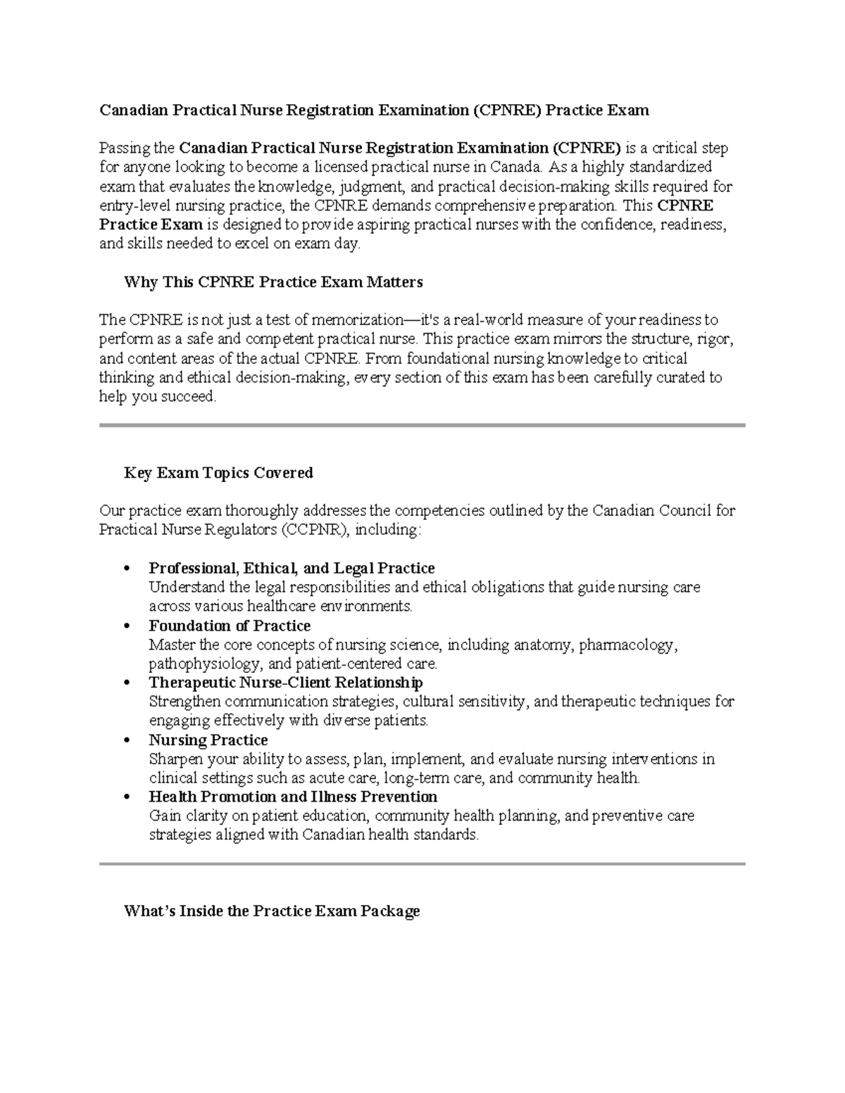 CPNRE Practice Exam: Essential Prep for Aspiring Nurses - Studocu