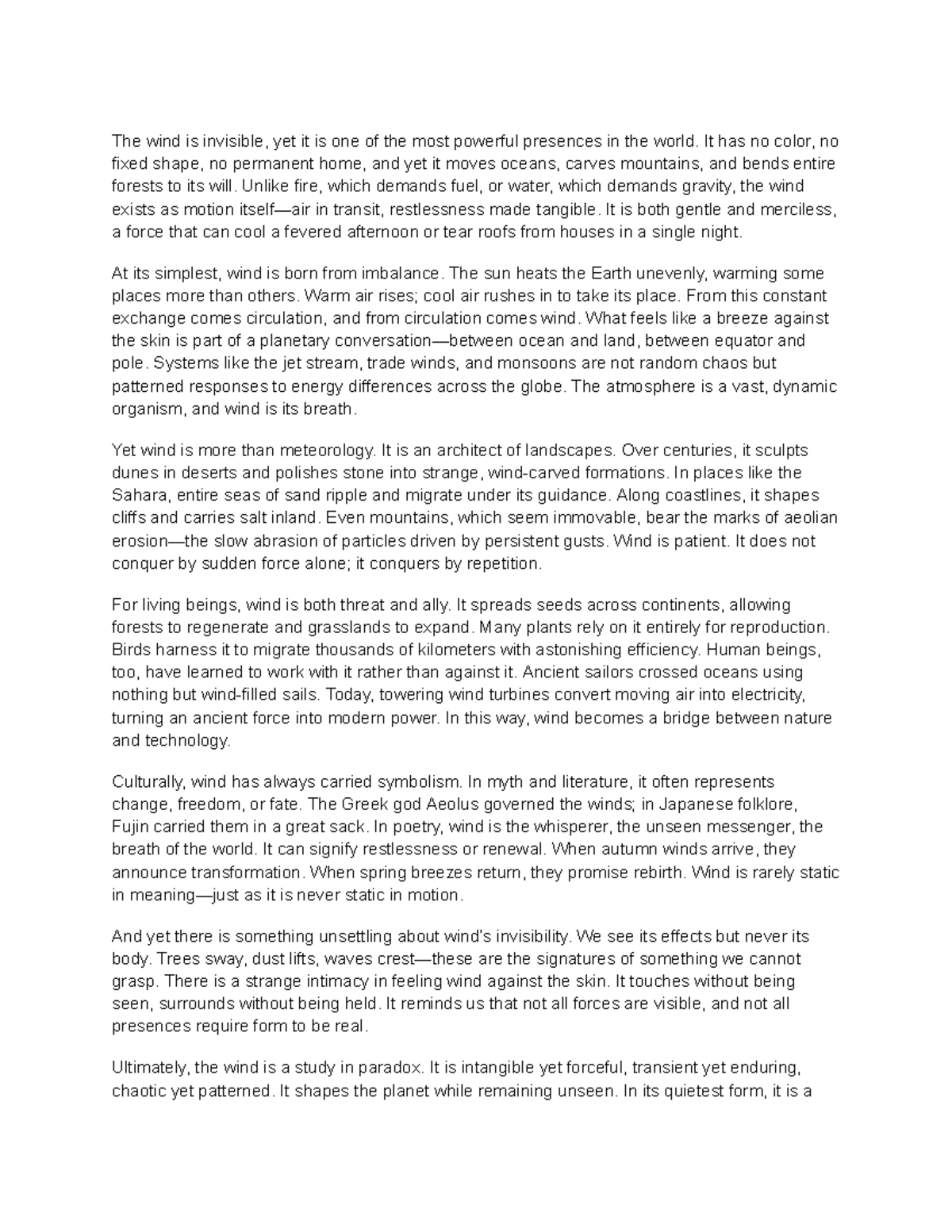 Wind: The Invisible Force Shaping Our World - Essay Notes - Studocu
