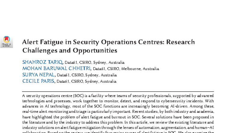 Alert Fatigue in Security Operations Centres: Research Insights and ...