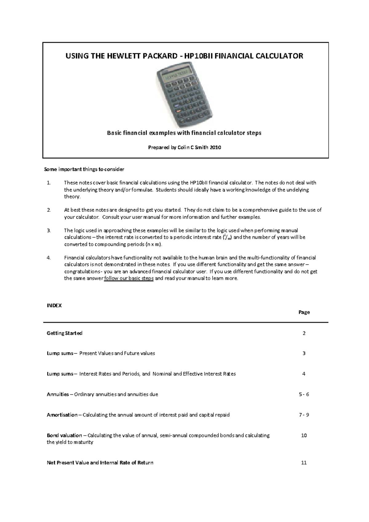 HP10BII Financial Calculator Notes: Basics and Examples - Studocu