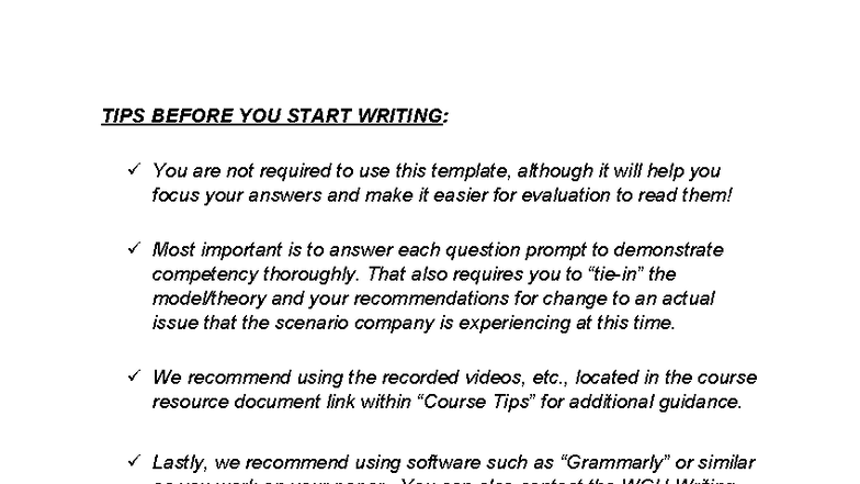 C721 Change Management Task Template: Writing Tips and Guidelines - Studocu