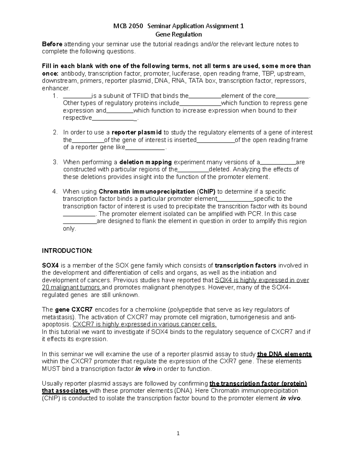 F22 Gene regulation Seminar 1 word - MCB 2050 Seminar Application ...