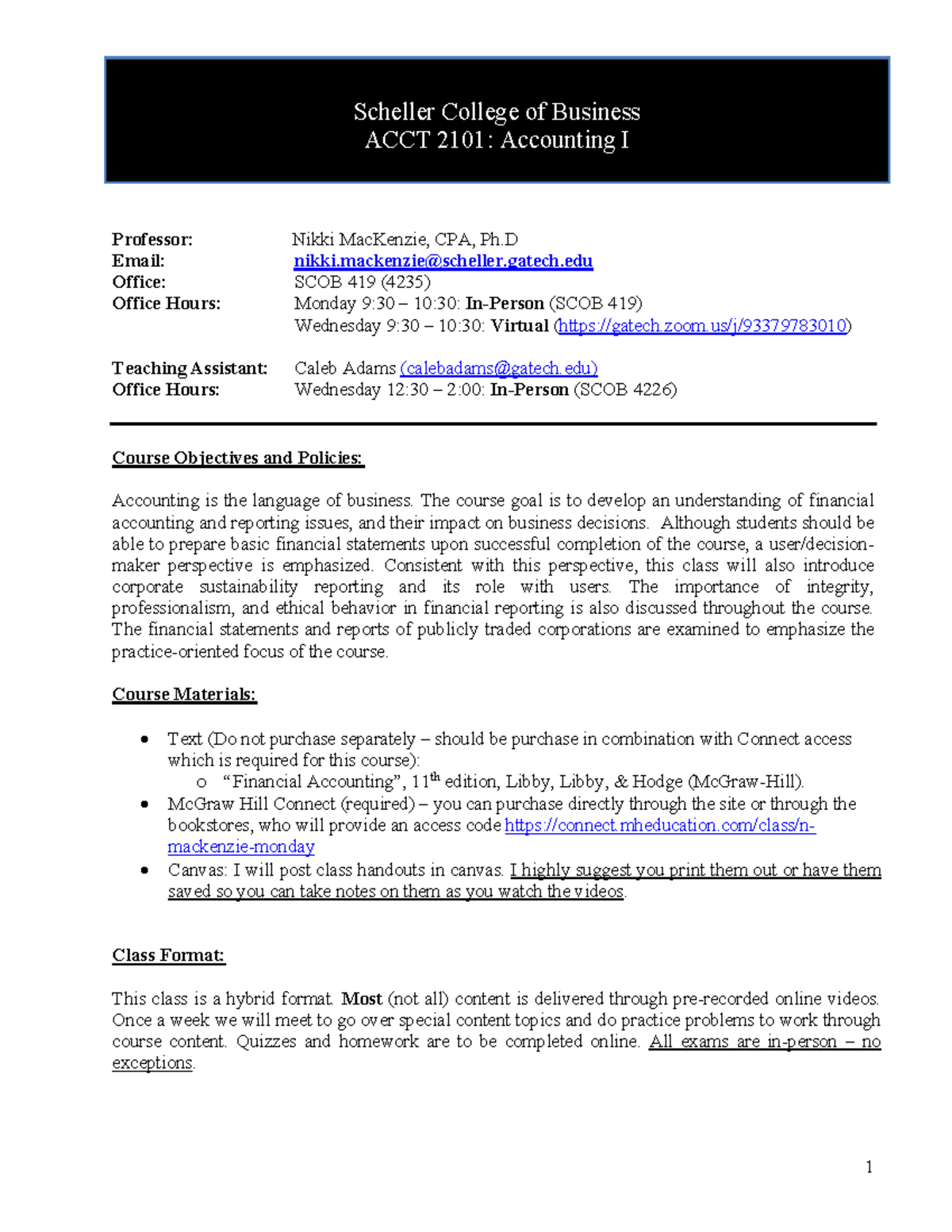 ACCT 2101 Fall 2025: Tentative Class Schedule & Course Overview - Studocu