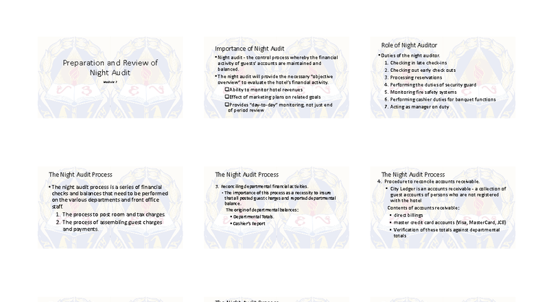 Module 7: Night Audit Process - Preparation & Review Insights - Studocu