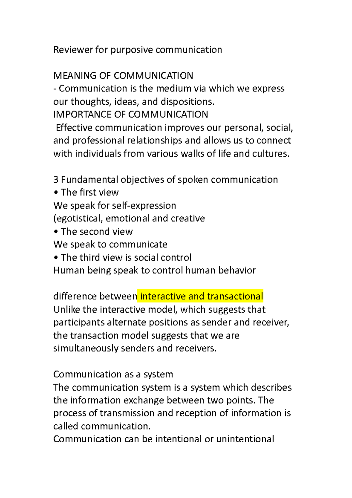 Reviewer for Purposive Communication: Key Concepts and Elements - Studocu