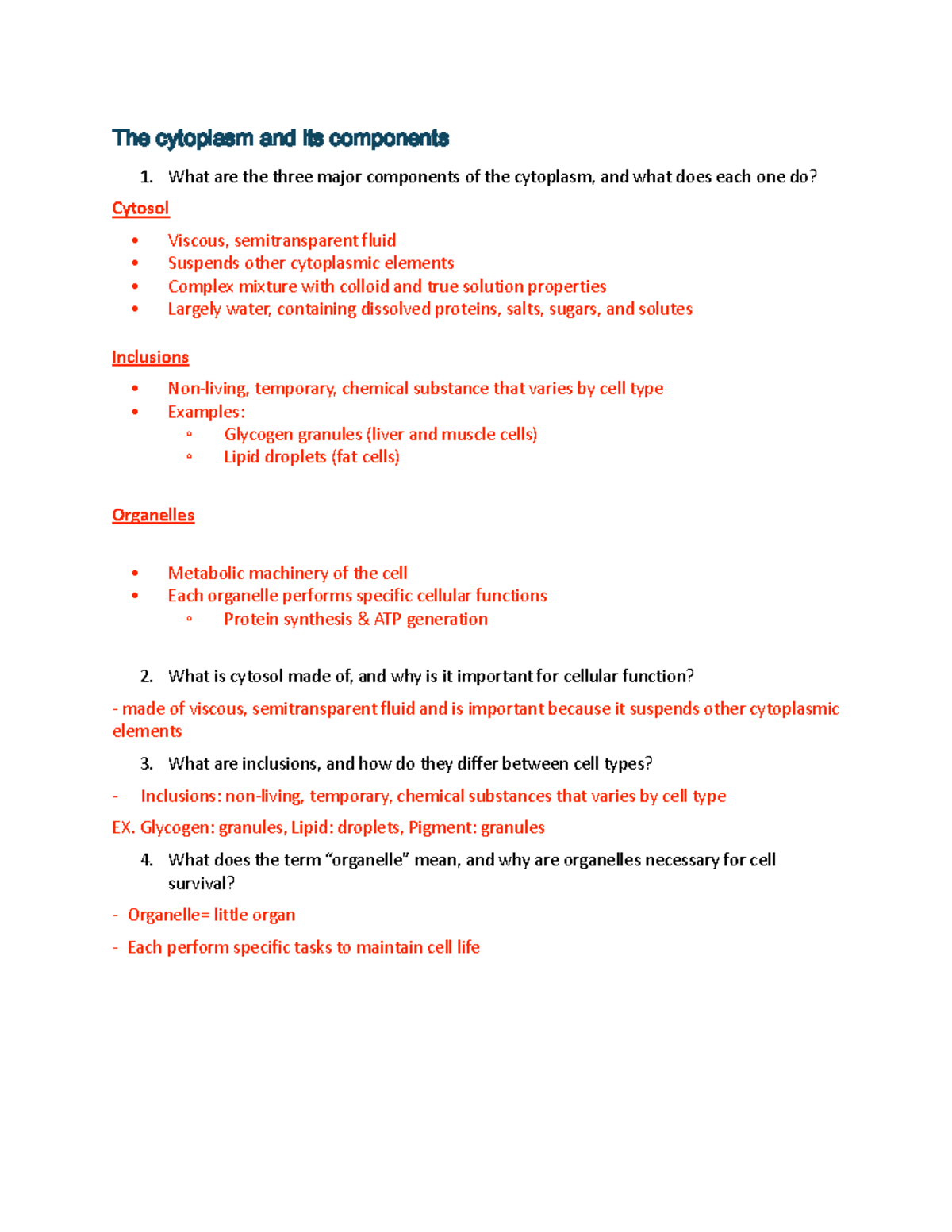 Major Organelles in Cellular Function: Study Guide and Notes - Studocu