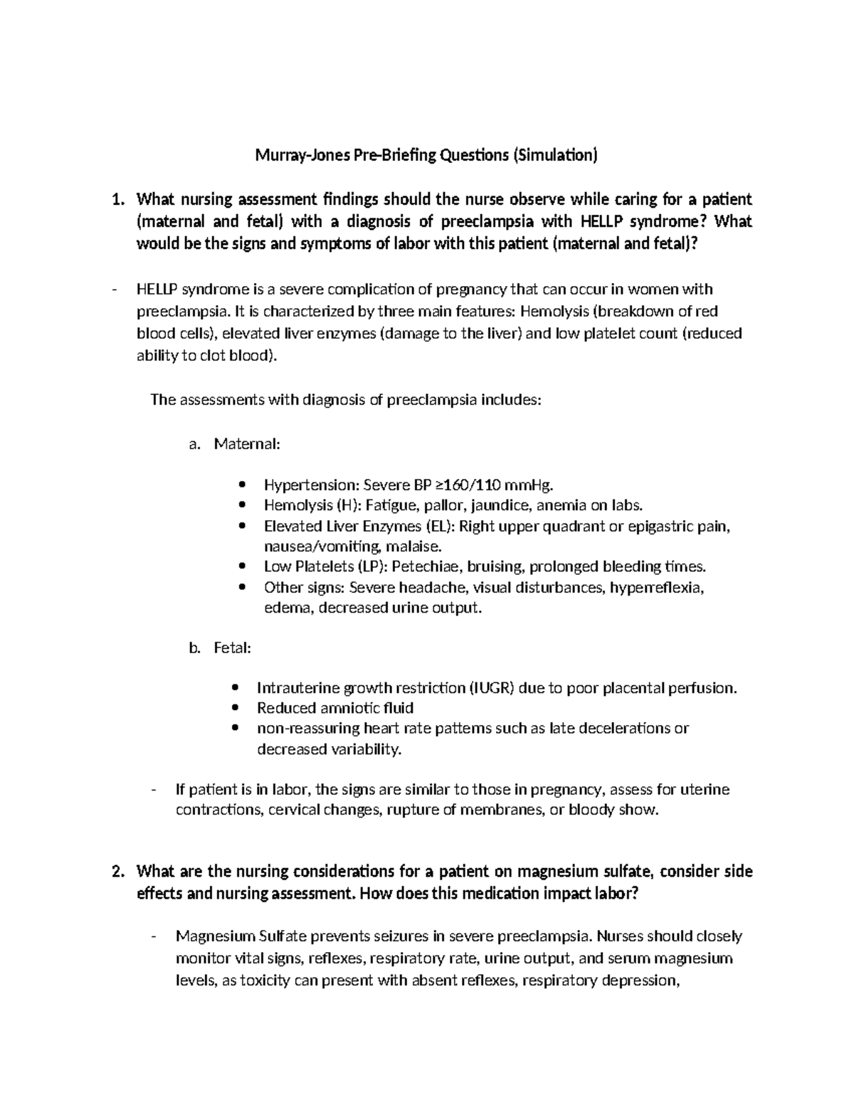 NUR 305 Final Exam: Nursing Assessments for Preeclampsia & HELLP Syndrome - Studocu