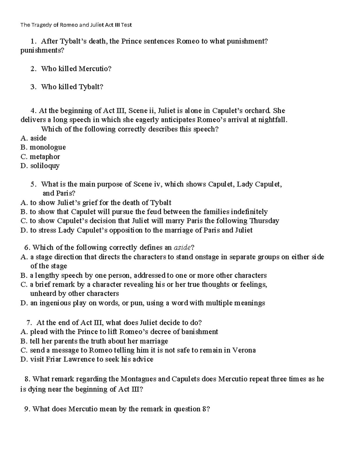 Act 3 Test - The Tragedy of Romeo and Juliet Analysis - Studocu