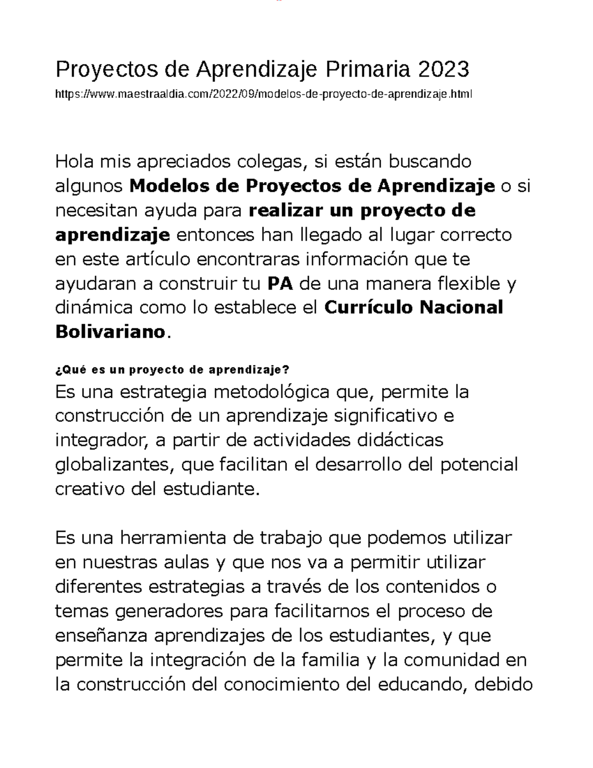 Proyecto Aprendizaje - GUÍA Clase 3 - Proyectos de Aprendizaje Primaria 2023 - Studocu