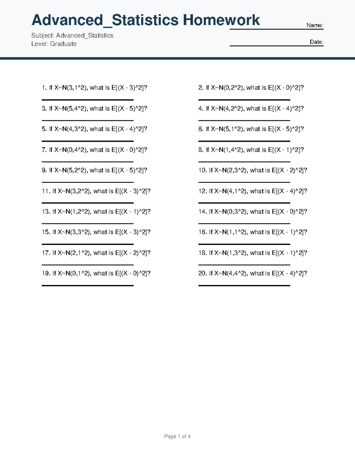 Advanced_Statistics Homework 9 - Graduate Level Exercises - Studocu