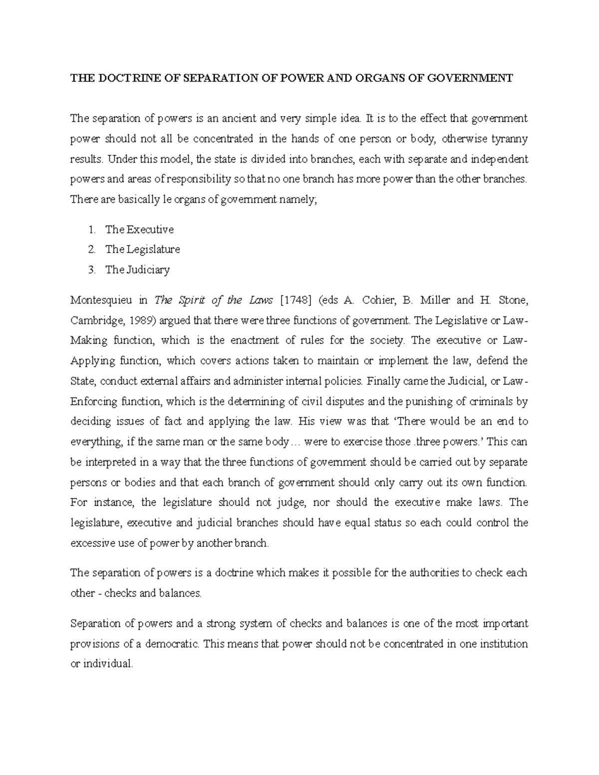 Constitutional Law Notes 2: Separation of Powers & Government Organs ...