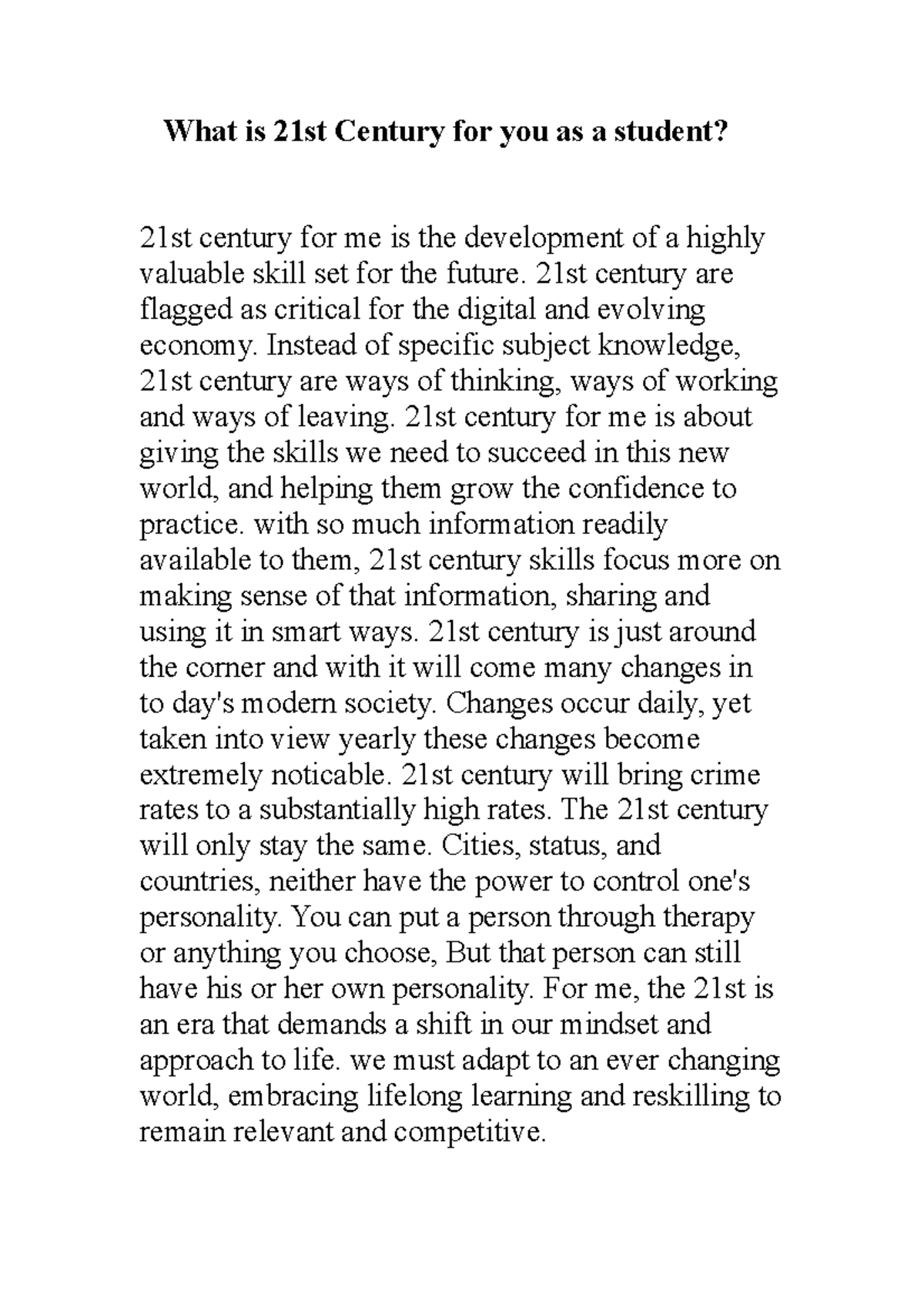 Document - asd - What is 21st Century for you as a student? 21st ...