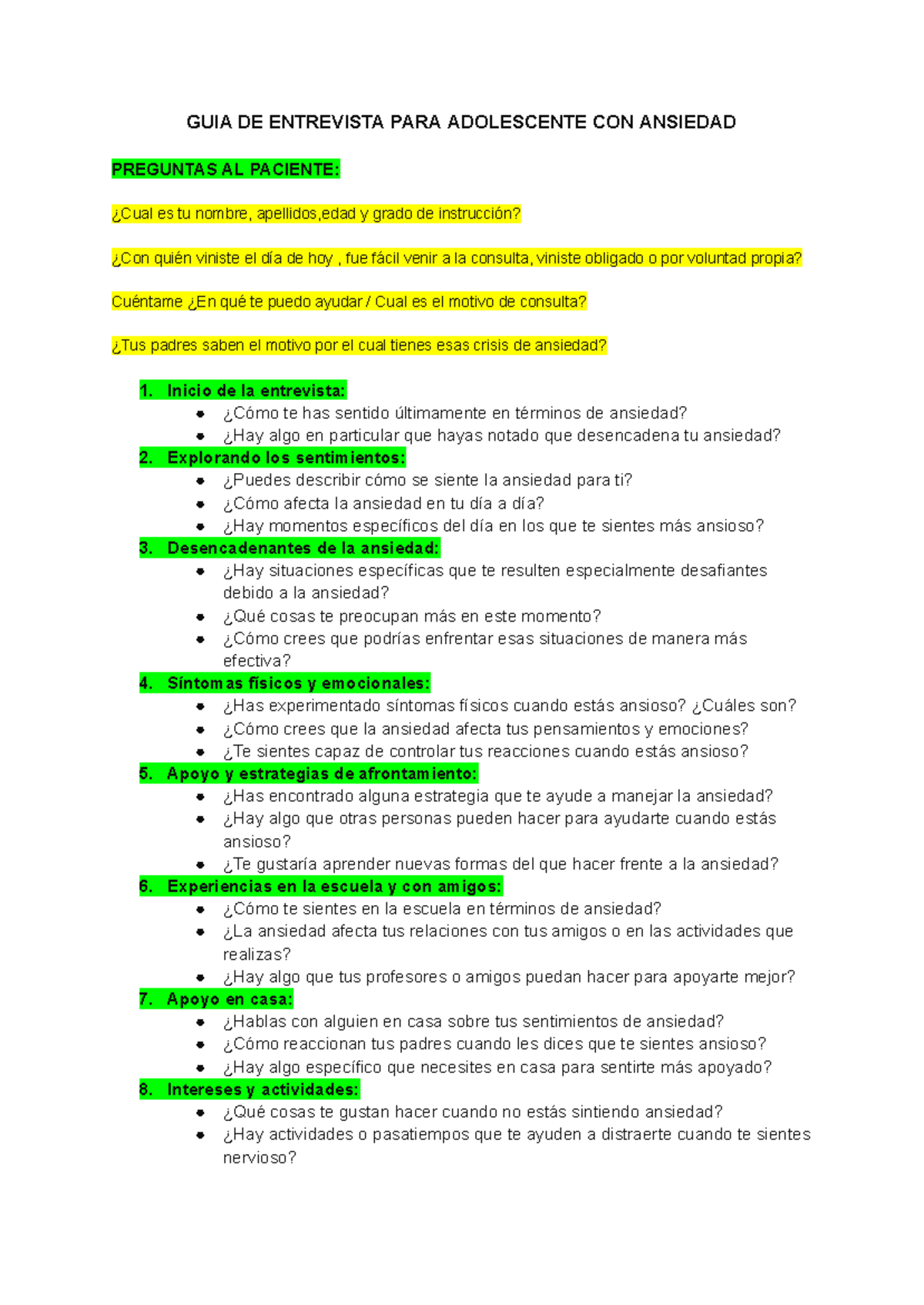 Guía de Entrevista para Adolescentes con Ansiedad: Estrategias y Apoyo ...