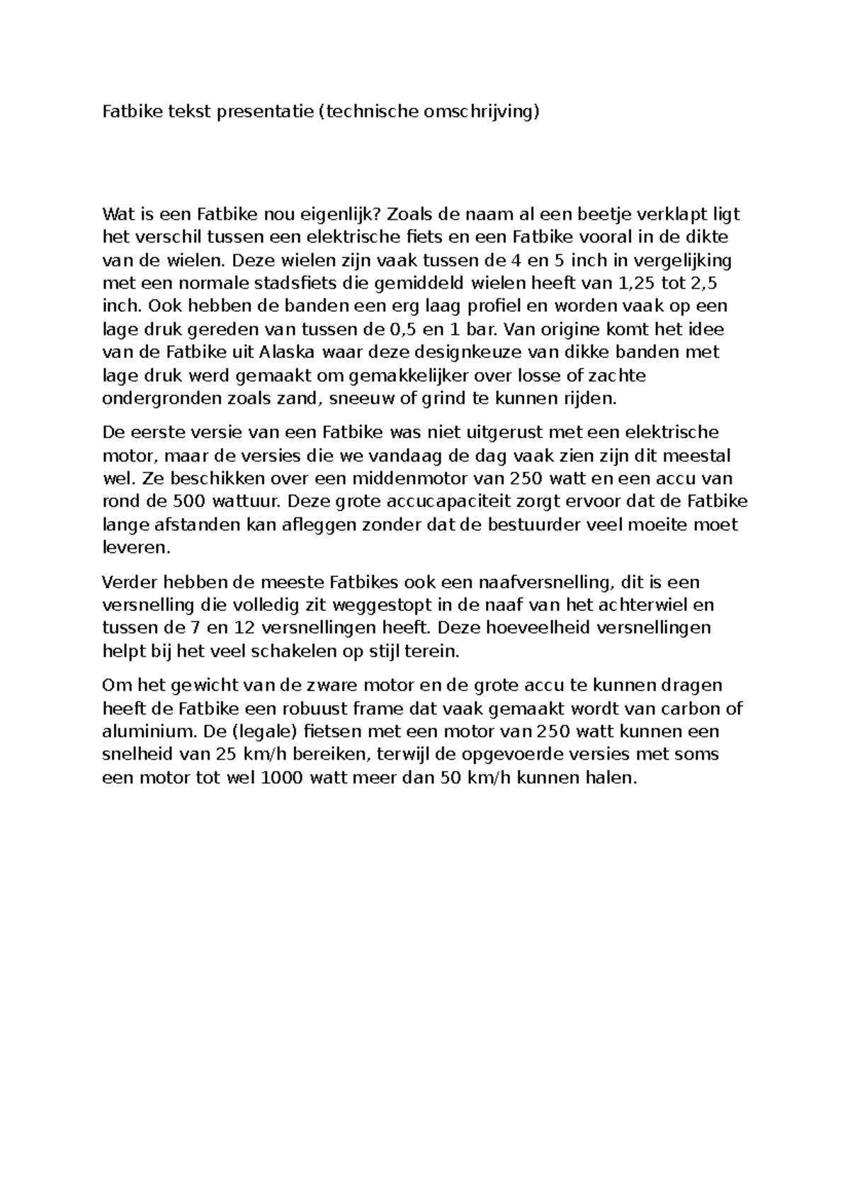 Fatbike Technische Omschrijving en Presentatie - Studeersnel