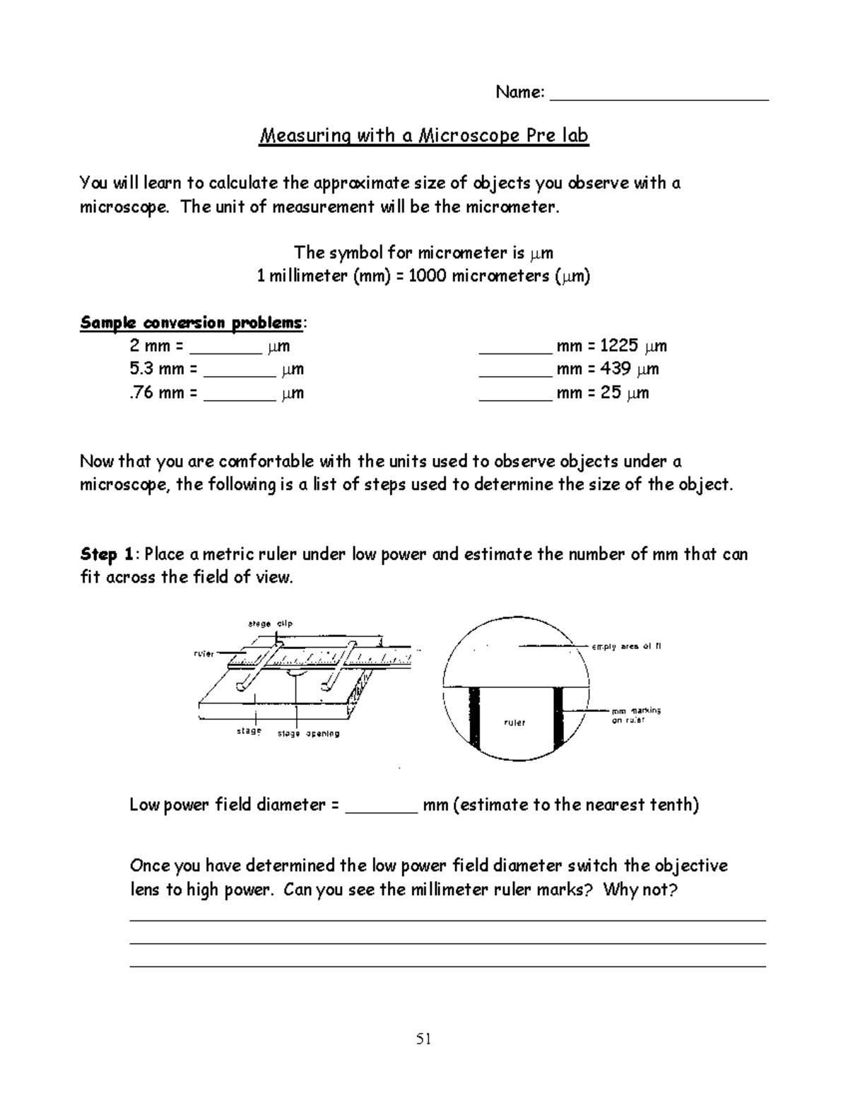 Measuring with a Microscope: Take Home Metric Measurement Guide - Studocu