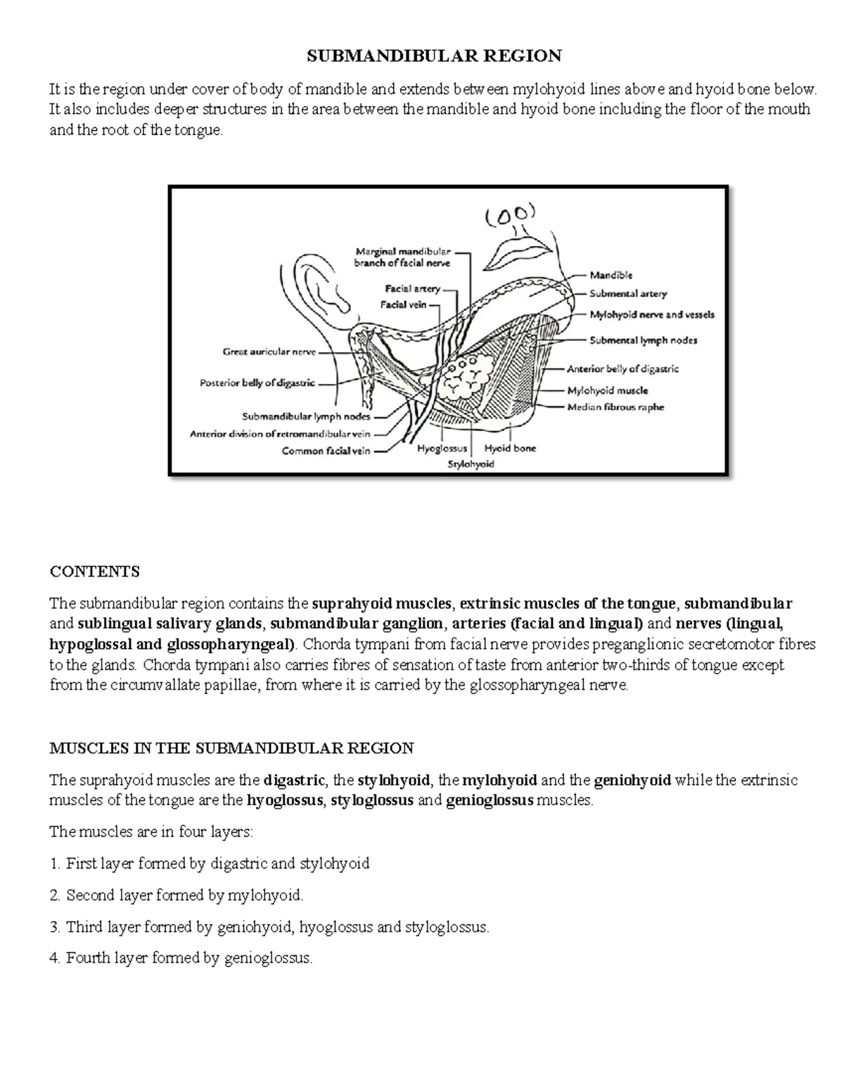 Submandibular Region - Anatomy Notes for ANAT 101 Course - Studocu