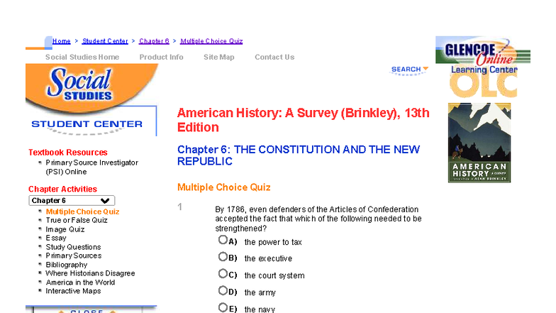 Multiple Choice Quiz for American History (Brinkley, Ch. 6) - Studocu