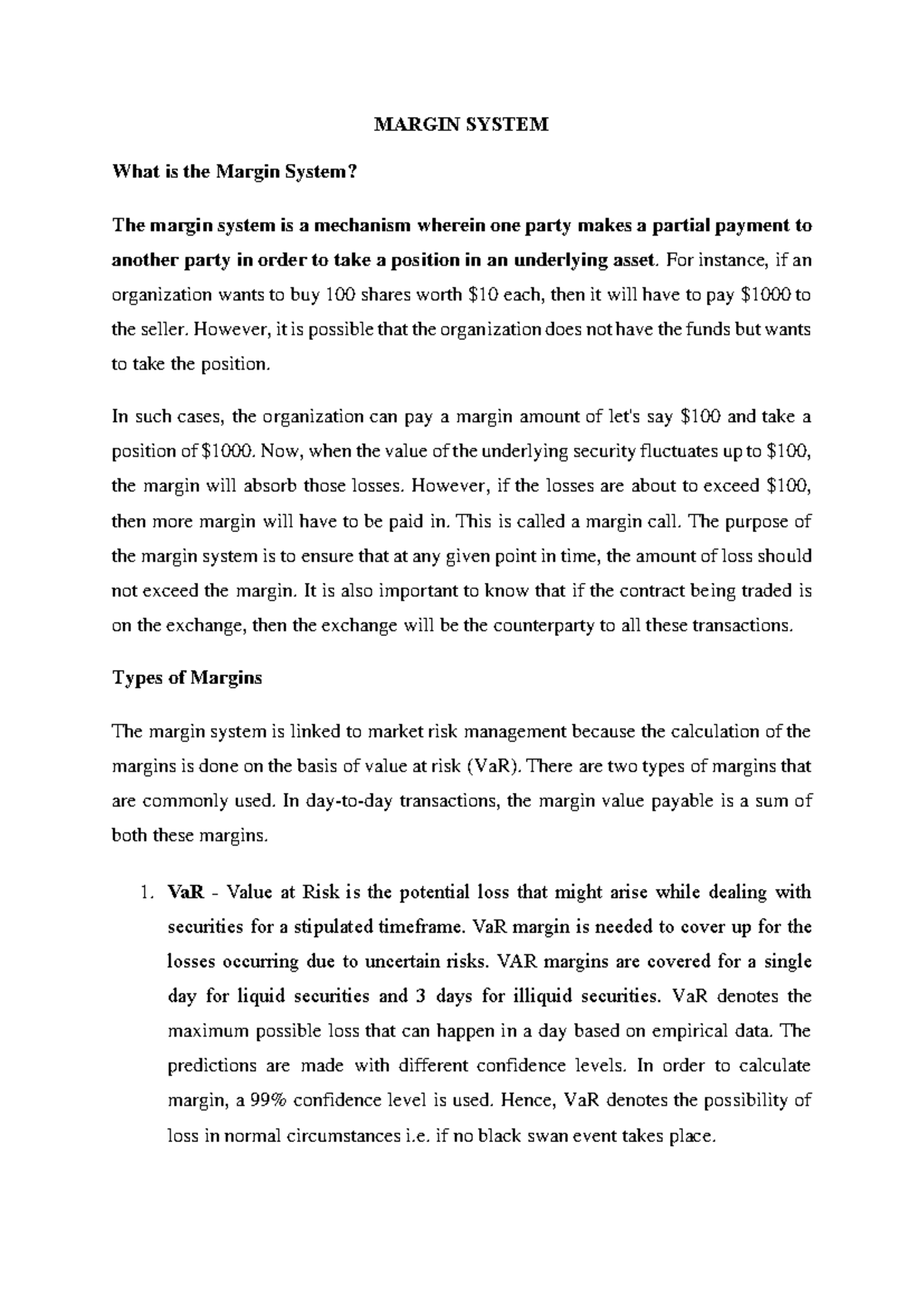 Margin System and Value at Risk (VaR) in Futures Trading Analysis ...