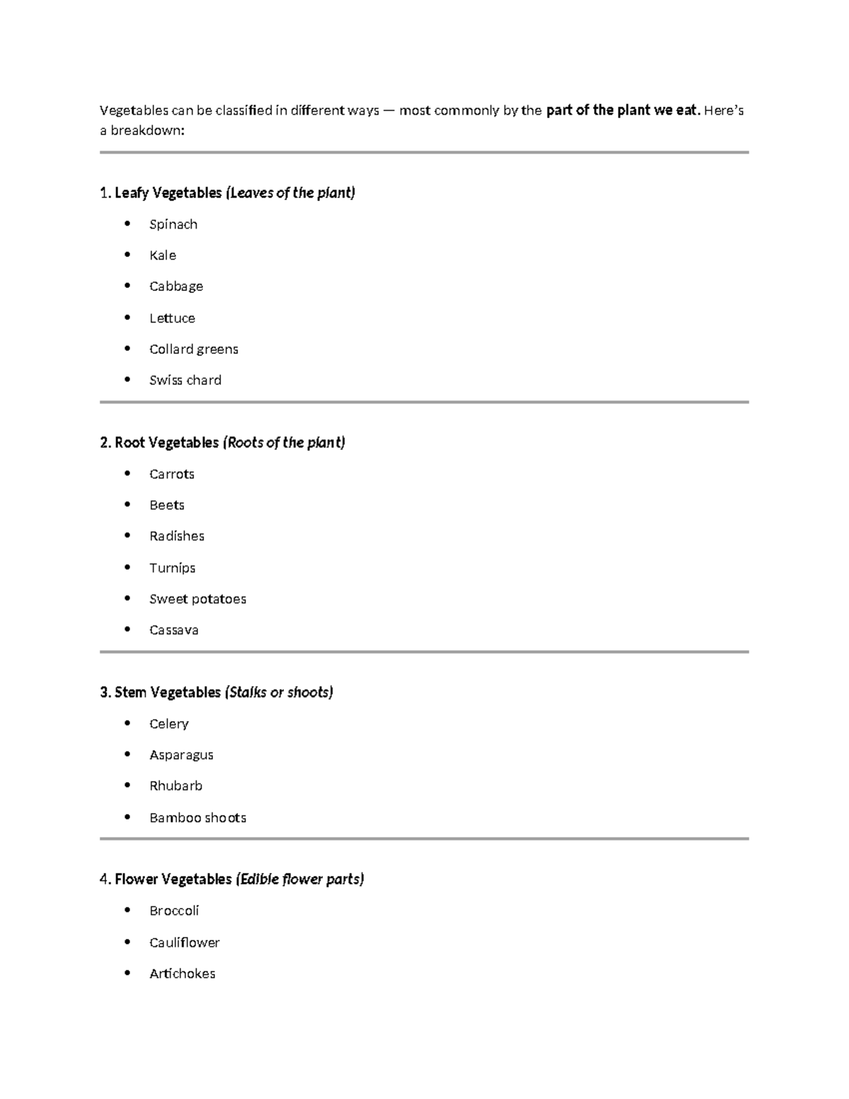 Classification of Vegetables: Types and Examples - Studocu