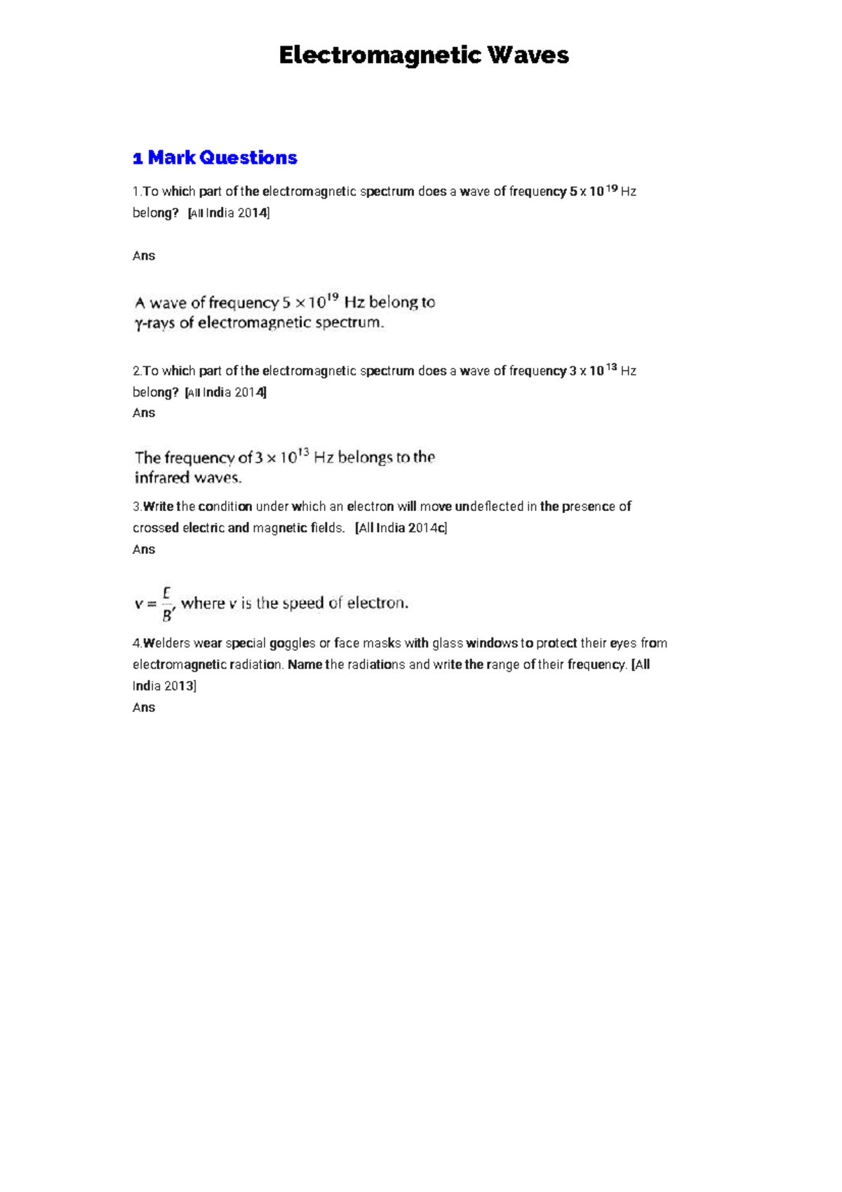 Electromagnetic Waves 2 PYQ: Key Concepts and Applications - Studocu