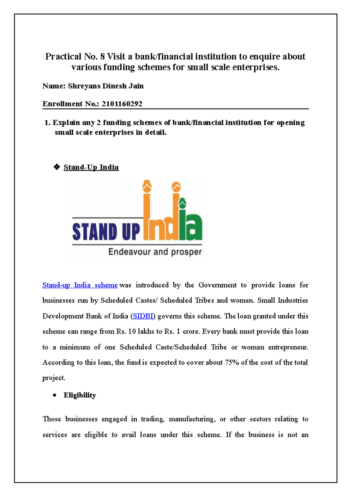 Ede 8 - kkl hl65h56l5h - Practical No. 8 Visit a bank/financial ...