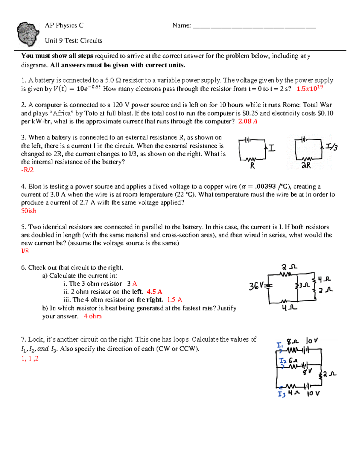 Unit 9 Practice Test 2 Answers - AP Physics C Name ...