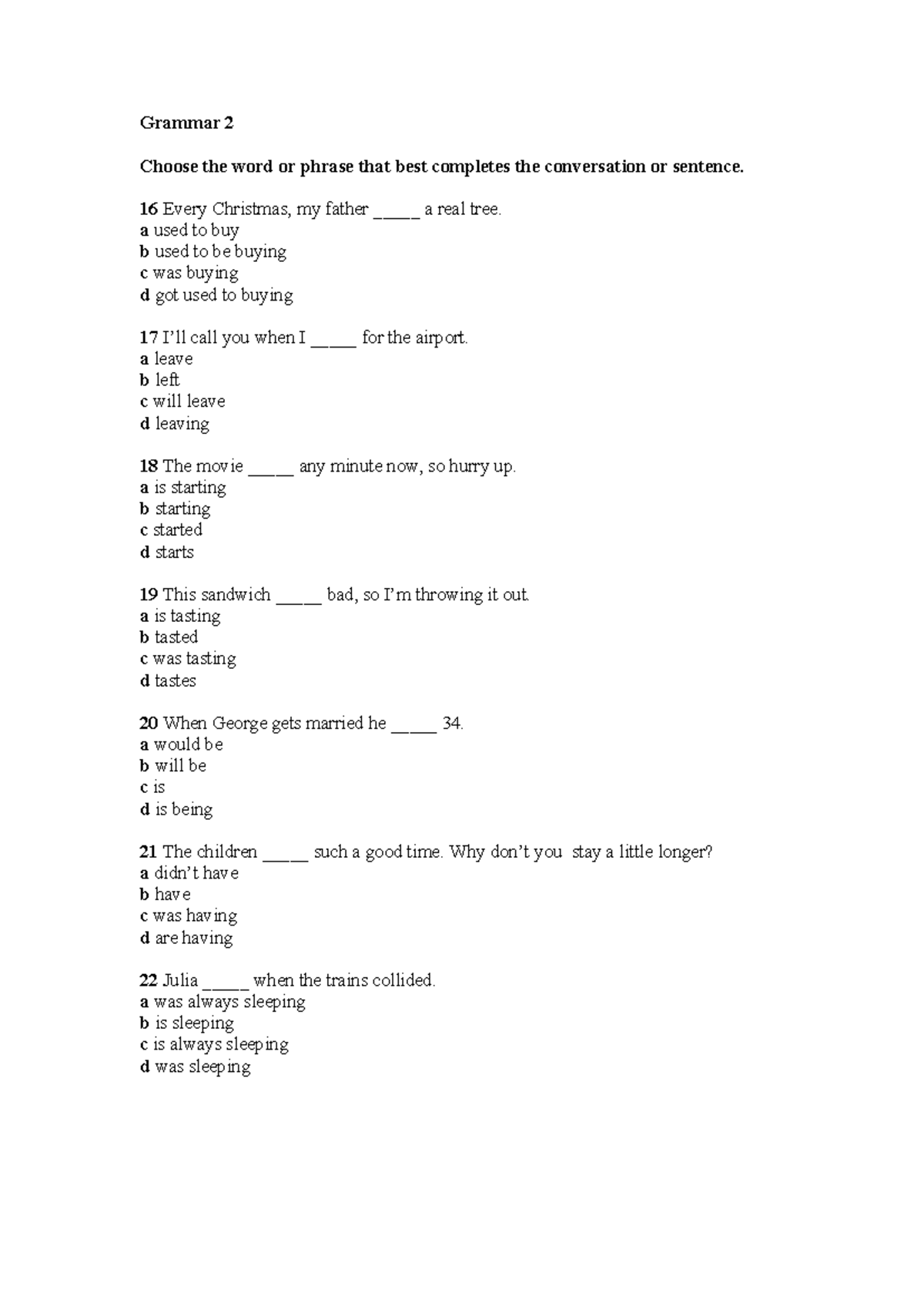 Grammar 2: Present and Past Tenses Practice Exercises - Studocu