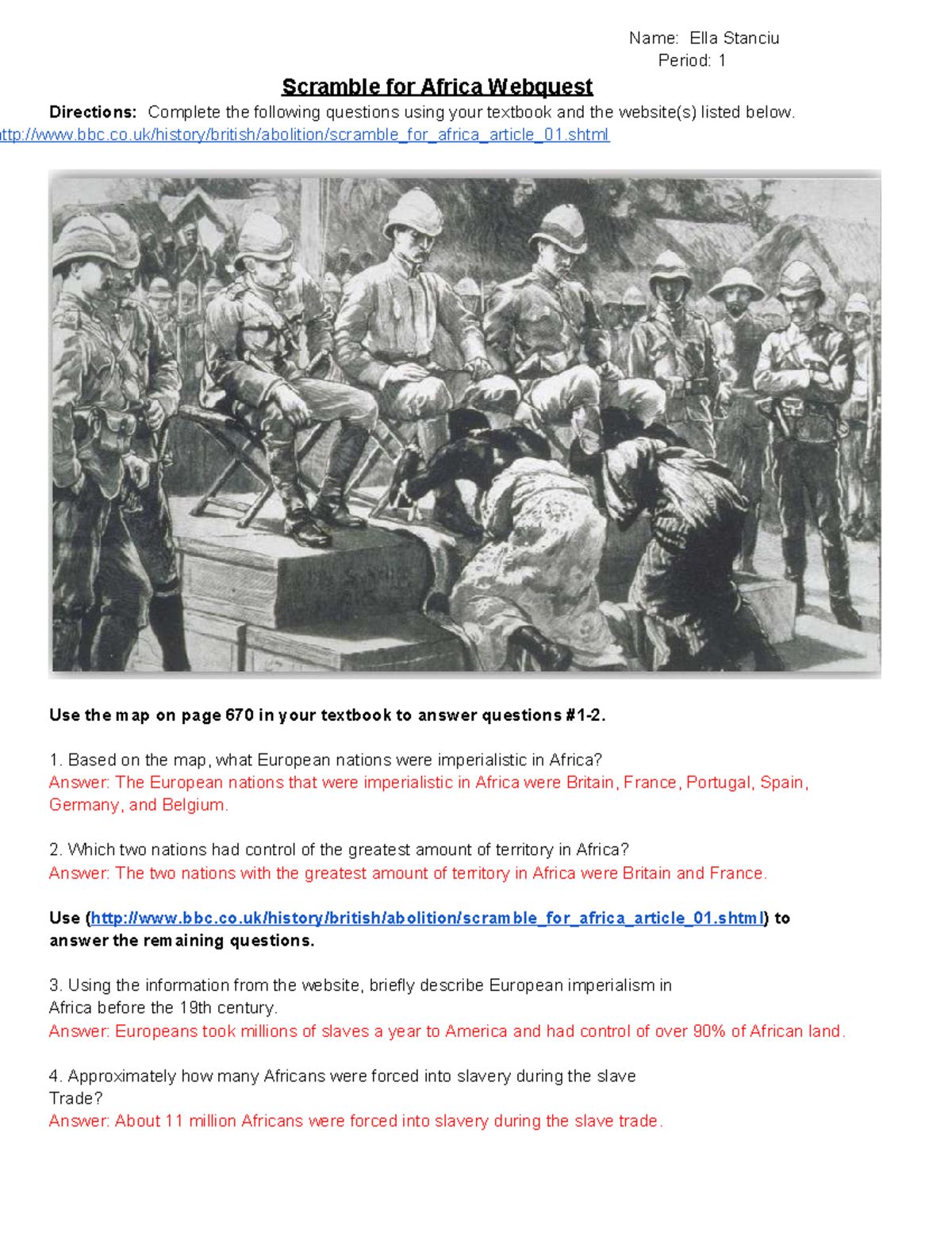 Scramble for Africa Webquest (Domen 24)-2 - Name: Ella Stanciu Period ...