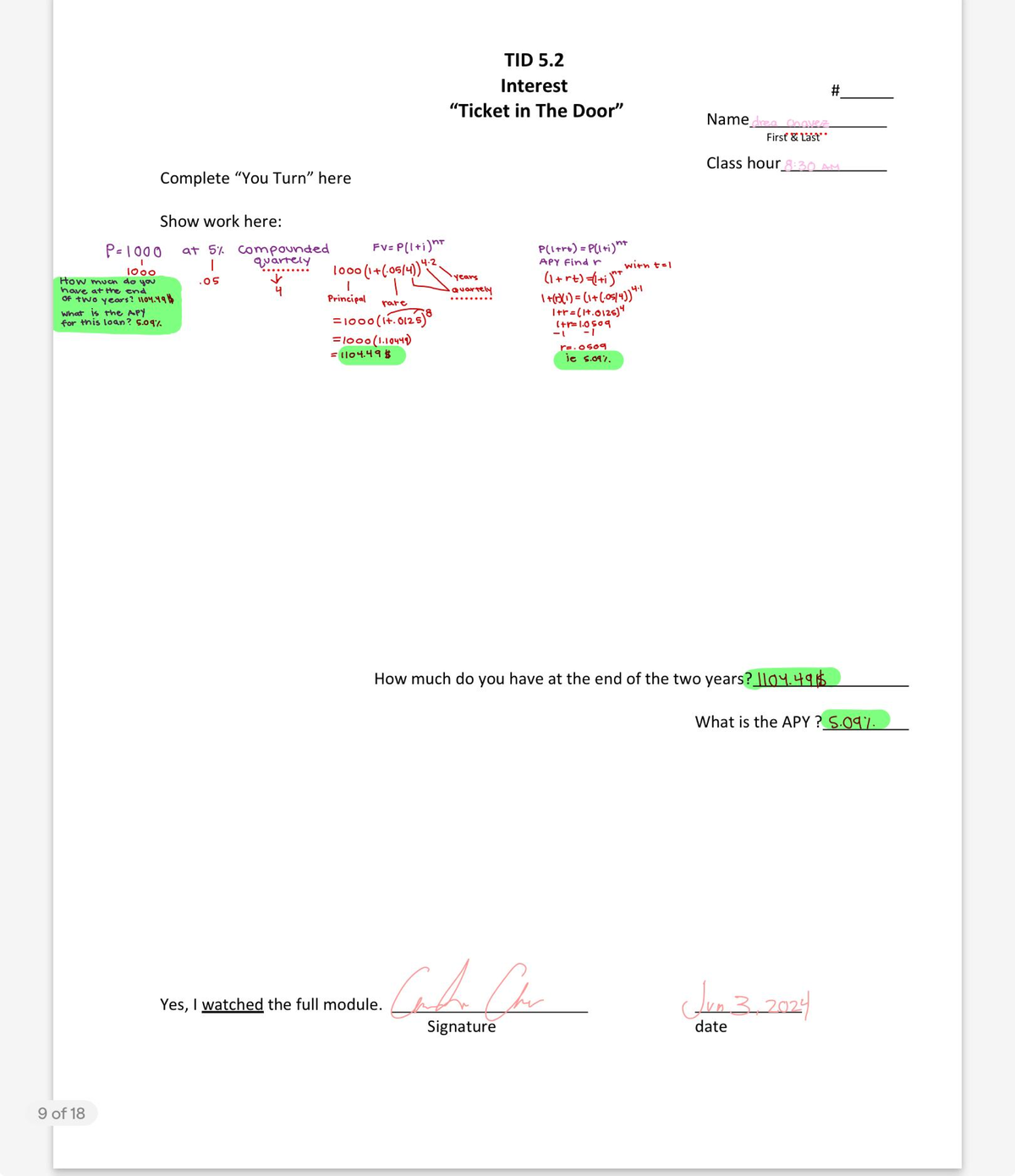 TID 5.2 Interest Calculation for APY and Principal Amount - Studocu