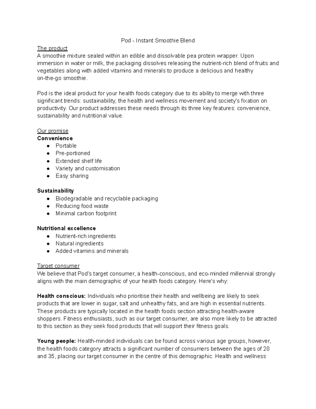 FOSC112 - Instant Smoothie Pod Sales Pitch Handout Guide - Studocu