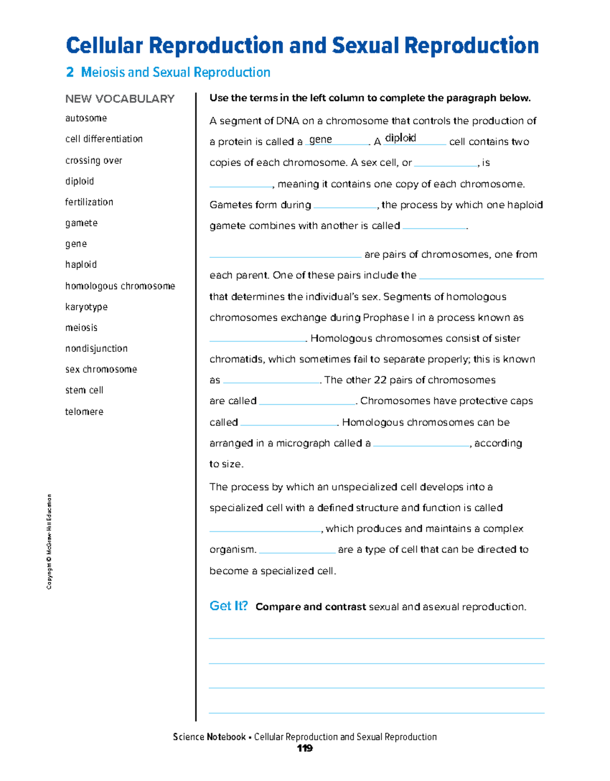 Science Notebook Meiosis and Sexual Reproduction - NEW VOCABULARY ...