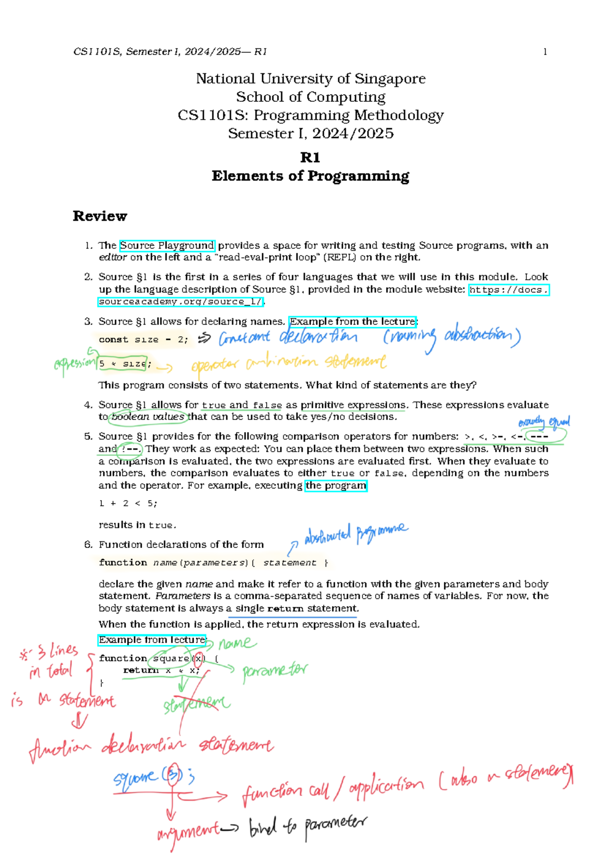 Reflection on CS1101S: Programming Methodology - R1 Notes for Semester ...