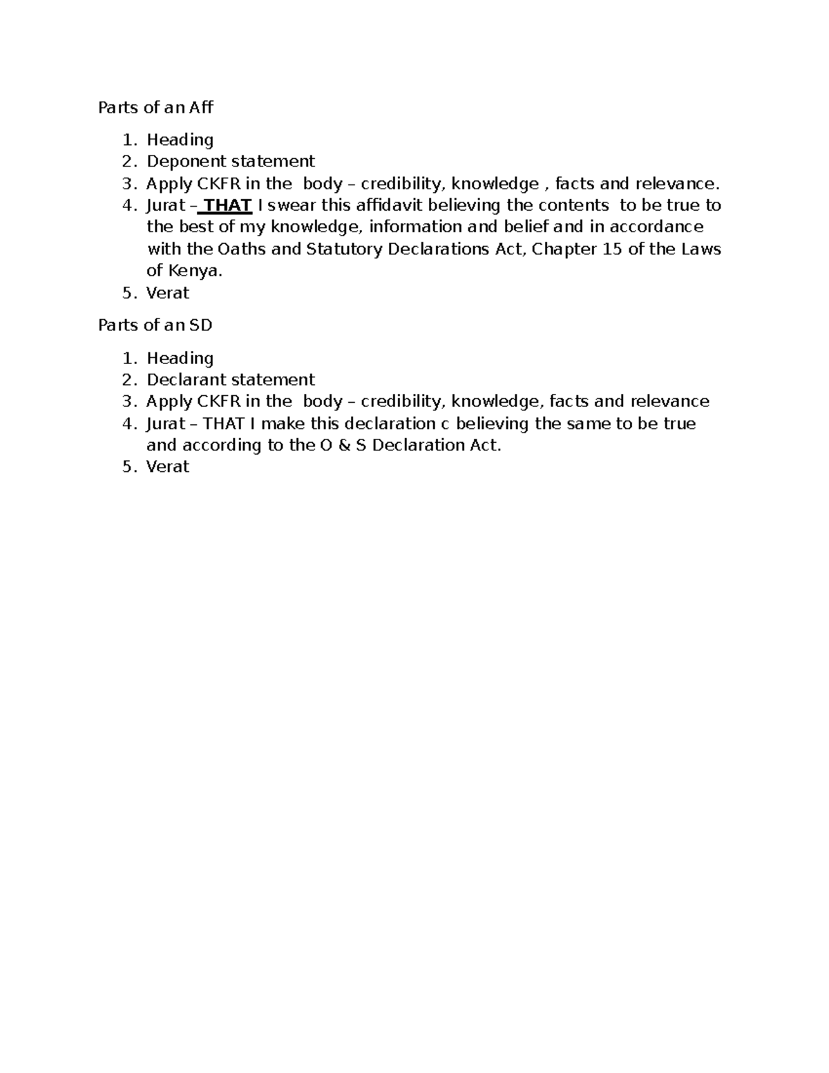 Parts of an Affidavit & Statutory Declaration - Sample Drafts - Studocu