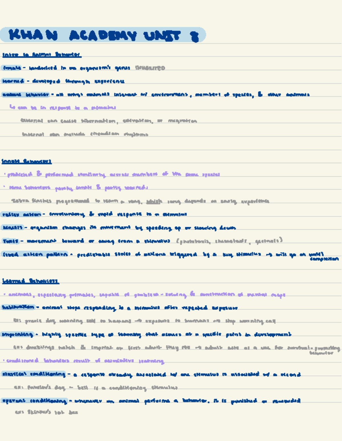 Unit 8 - Animal Behavior: Innate and Learned Responses - Studocu