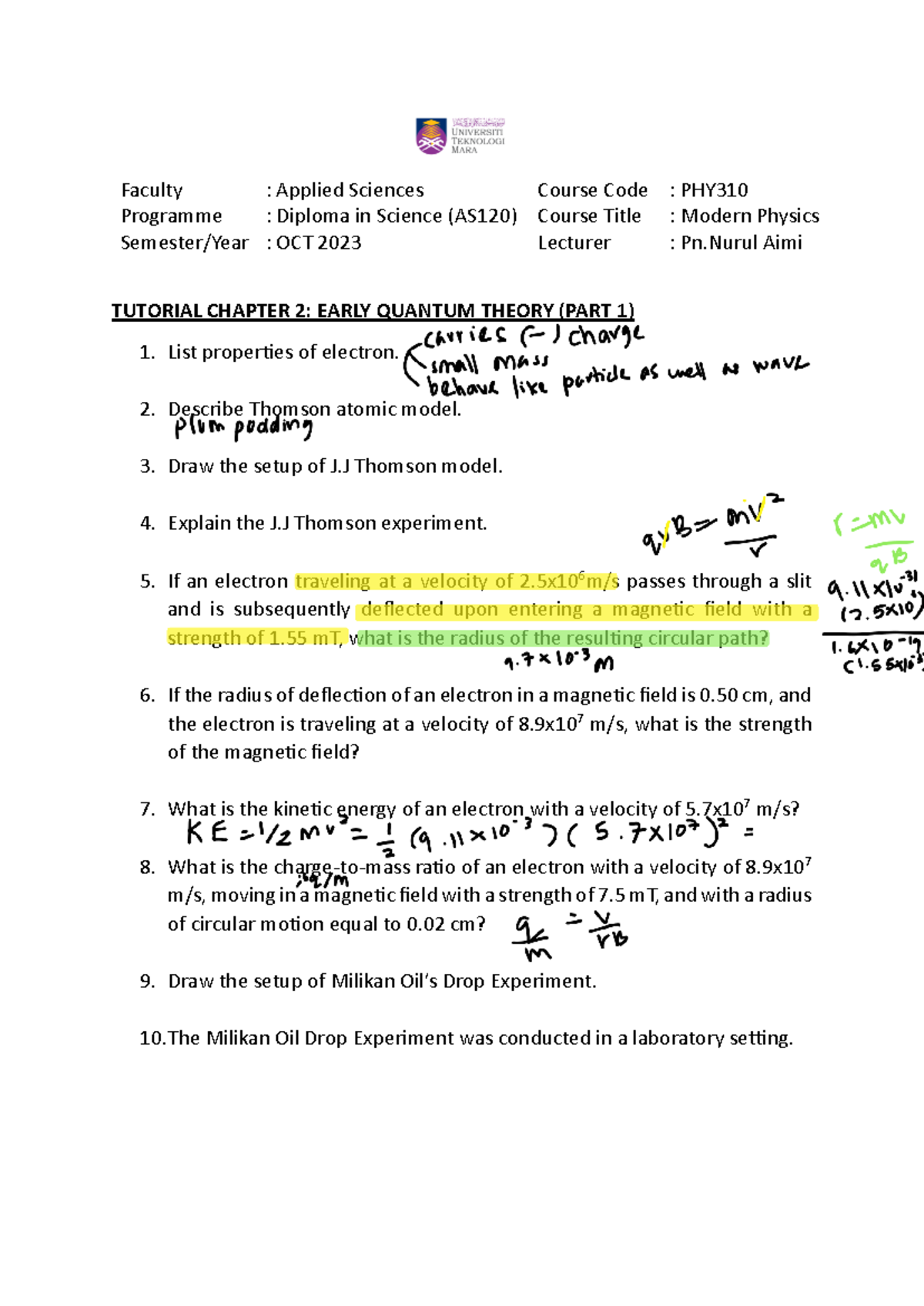 Tutorial Chapter 2 Answers - Faculty : Applied Sciences Course Code : PHY Programme : Diploma in ...