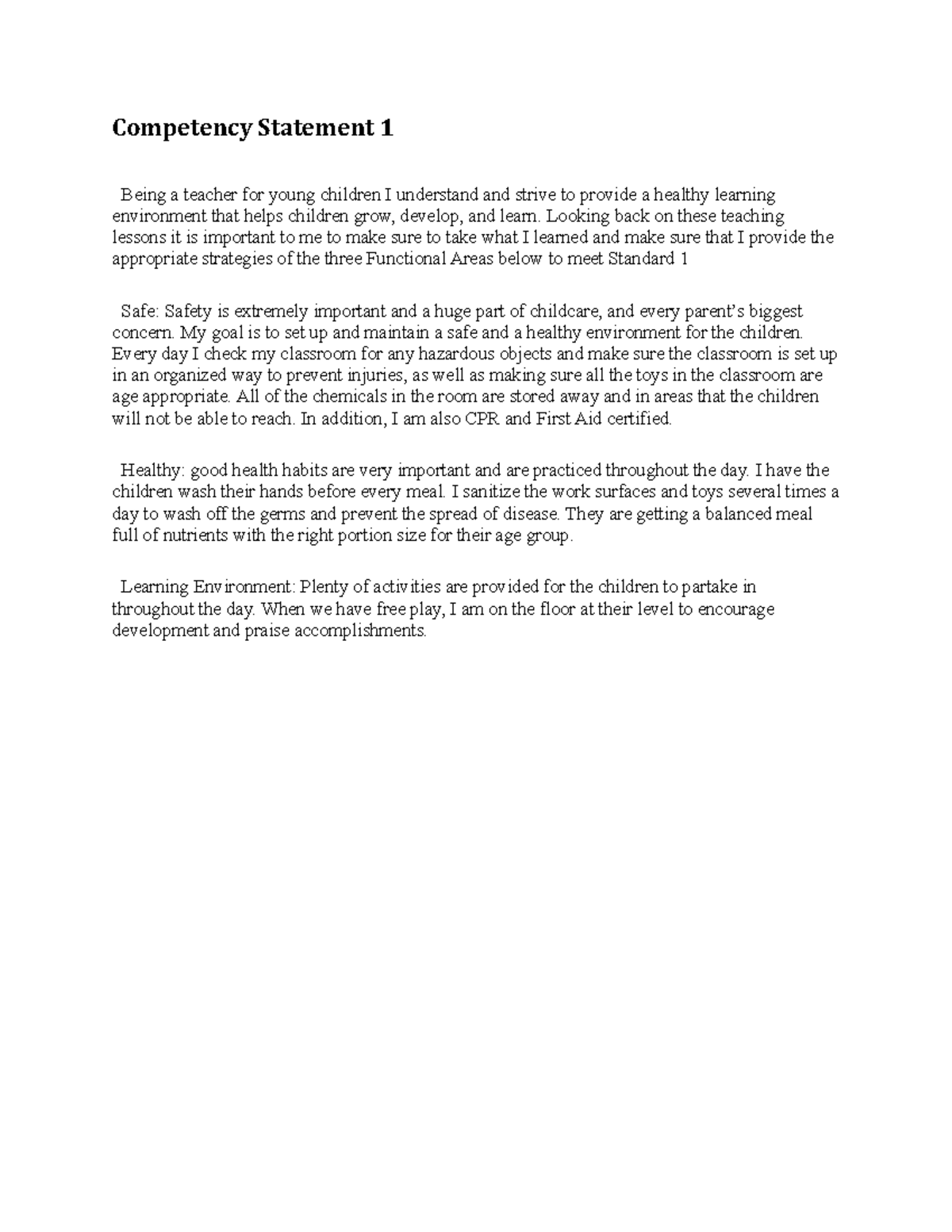 CS 1 - Competency Statement on Creating a Safe & Healthy Learning ...