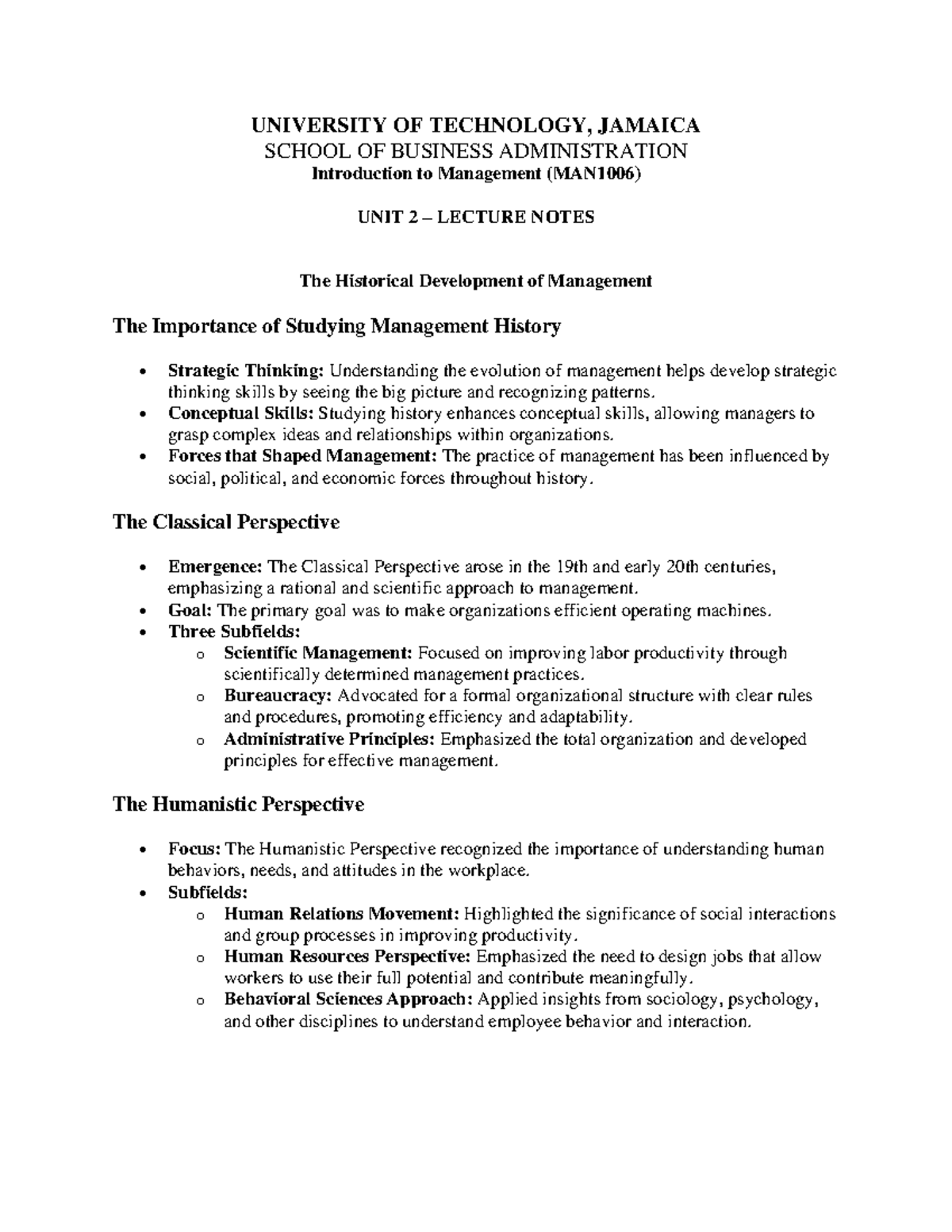 UNIT 2 Lecture Notes - worksheet - UNIVERSITY OF TECHNOLOGY, JAMAICA ...