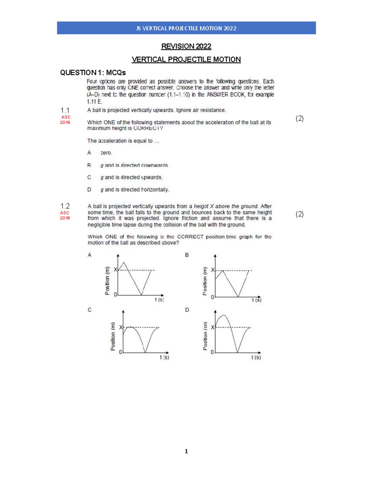 VPM 2022 Worksheet - Revision for Vertical Projectile Motion - Studocu