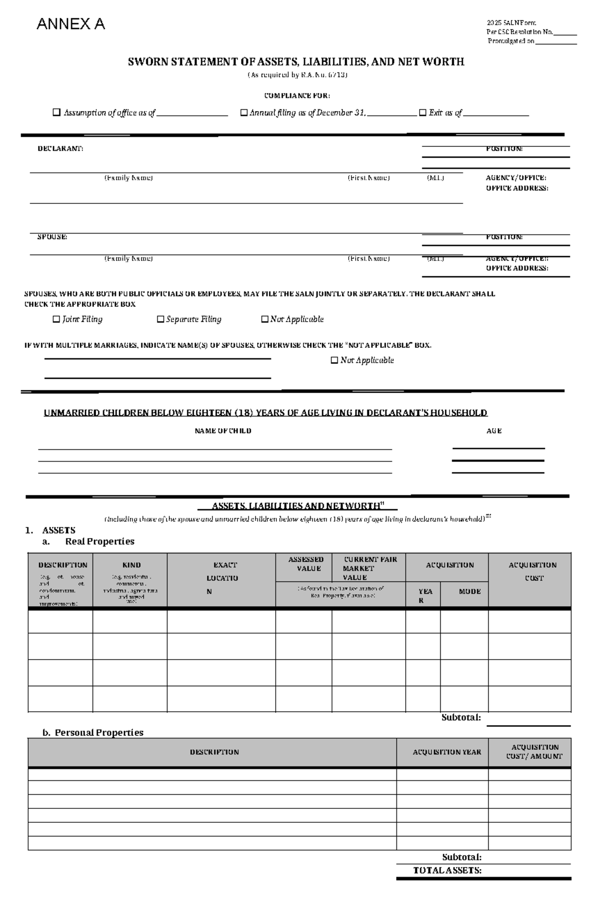 2025 SALN Form Compliance as per CSC Resolution - Studocu