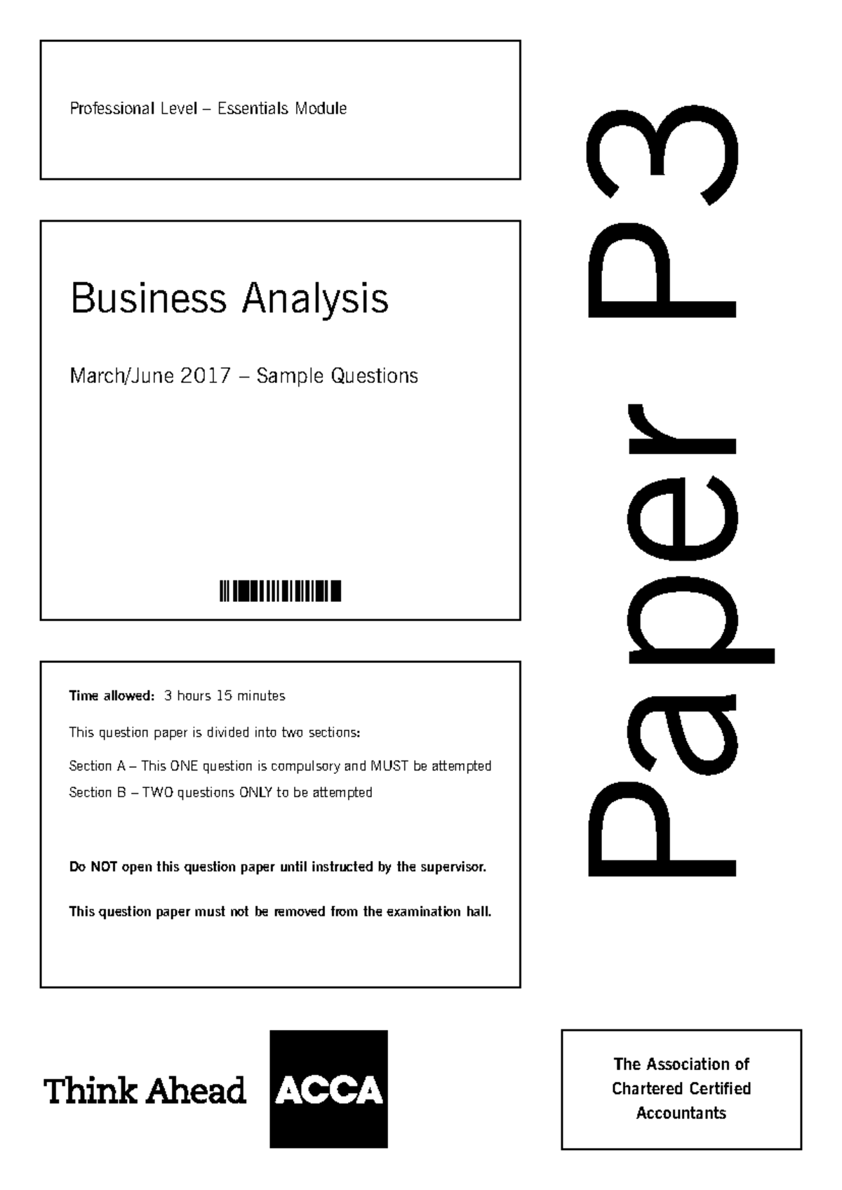 P3 2017 Business Analysis Sample Exam Questions and Insights - Studocu
