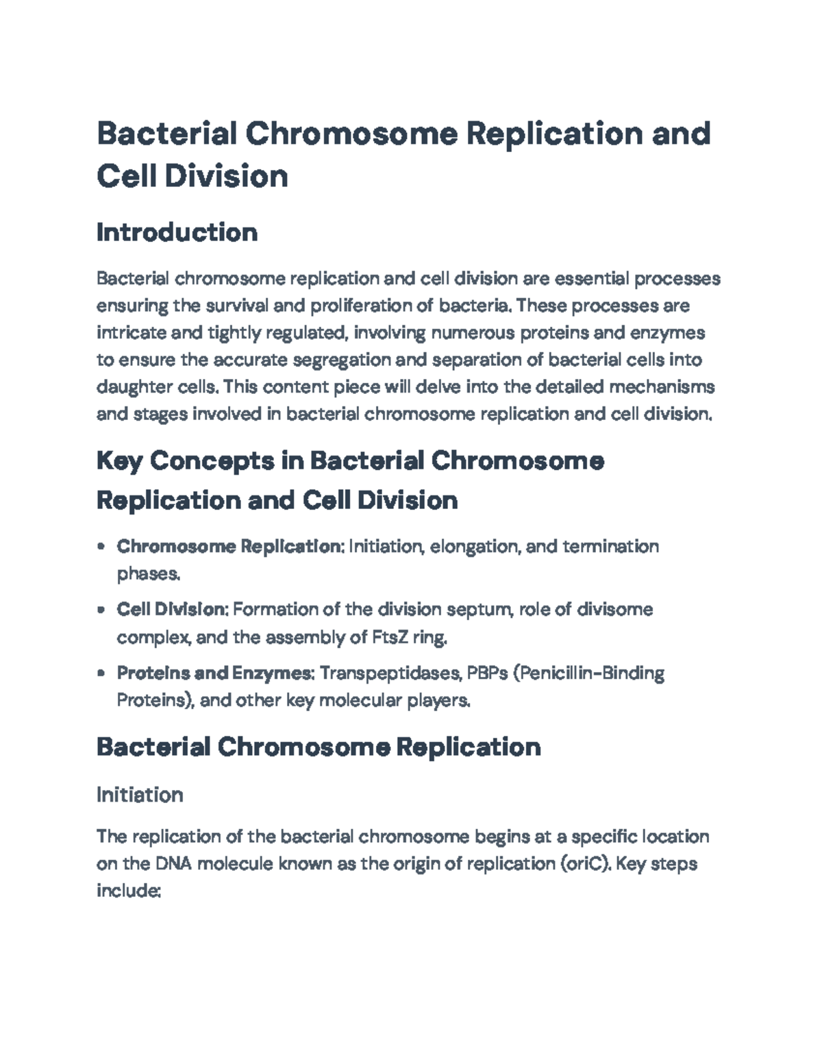 Bacterial Chromosome Replication and Cell Division Overview - Bacterial ...