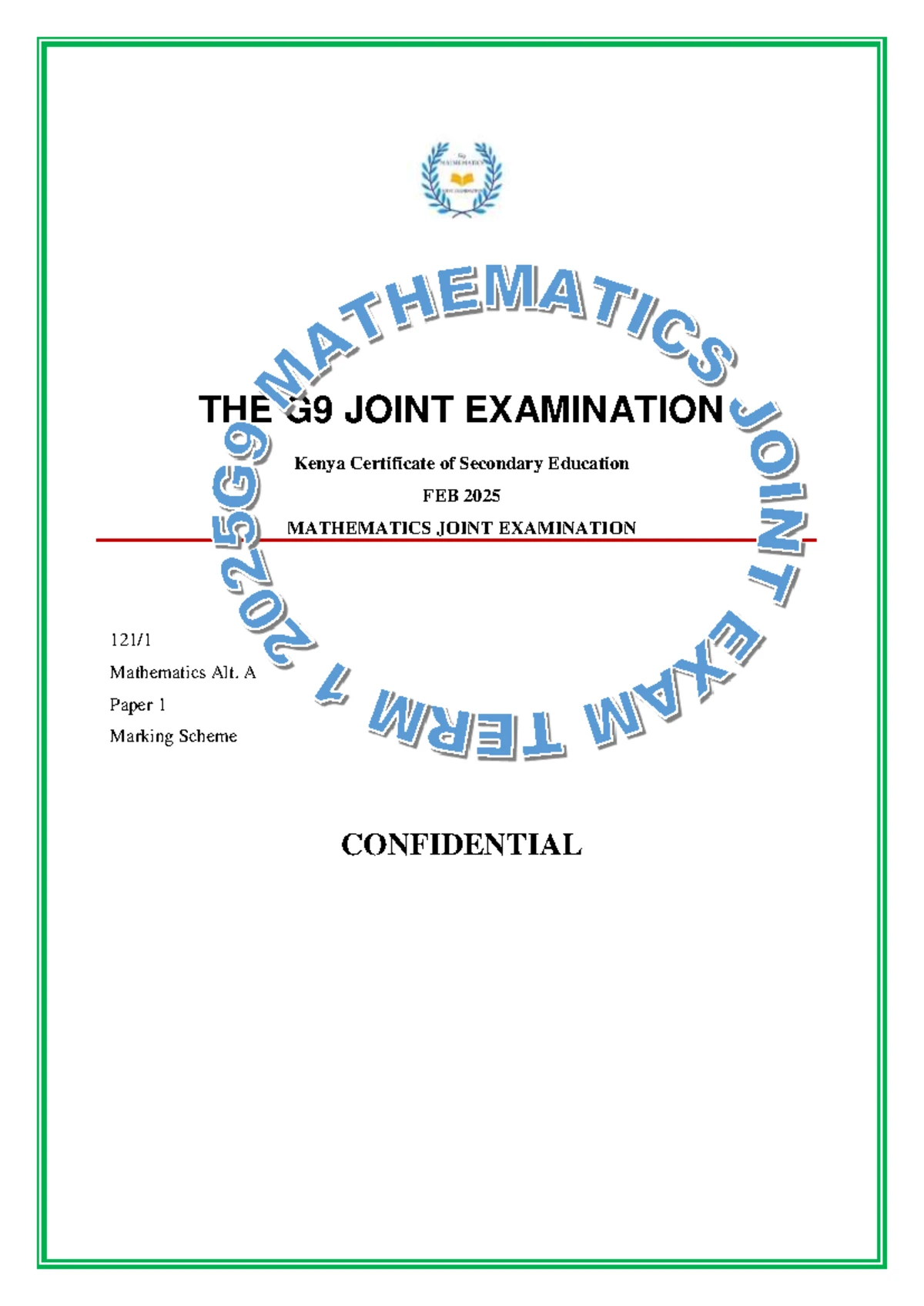 Term 1 2025 MATHEMATICS (Alt A) FORM THREE Exam Paper - Studocu