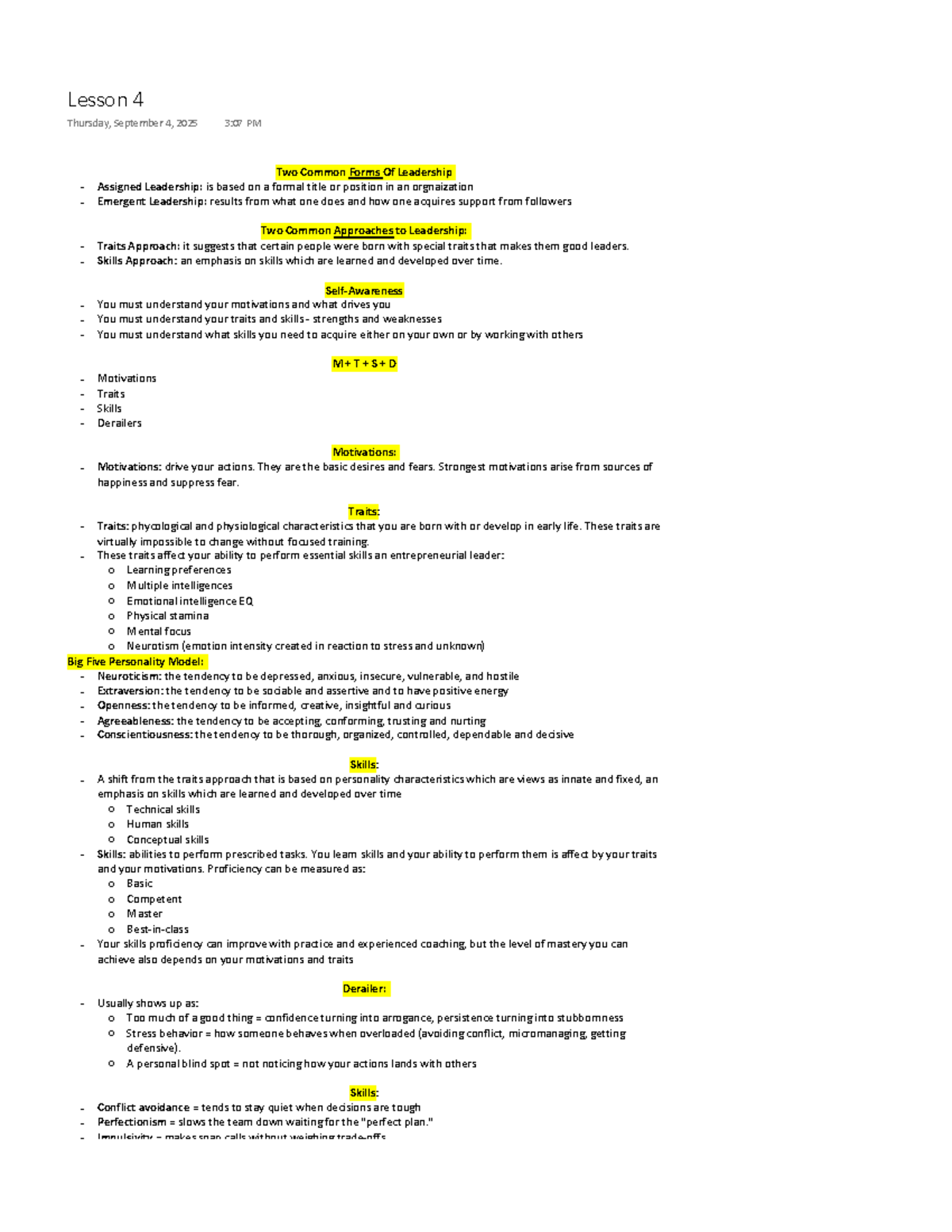 Lesson 4: Understanding Leadership Styles and Skills - Studocu