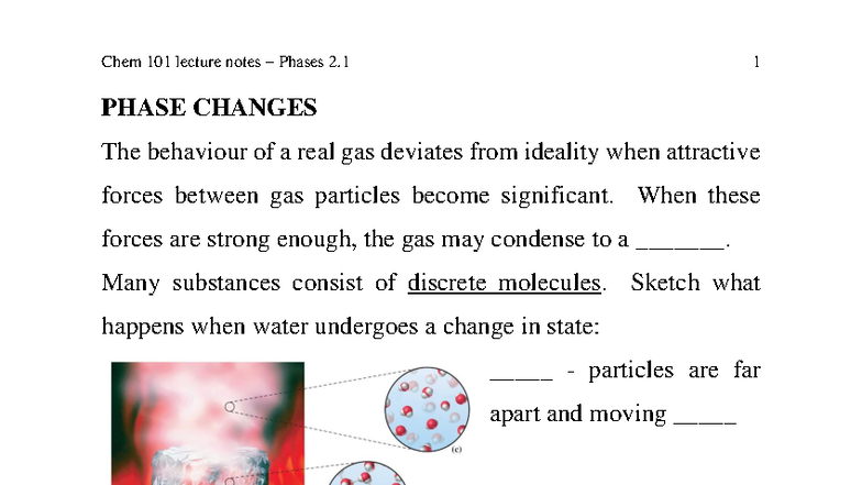 Chem 101 Lecture Notes: Phases and Phase Changes (2.1) - Studocu
