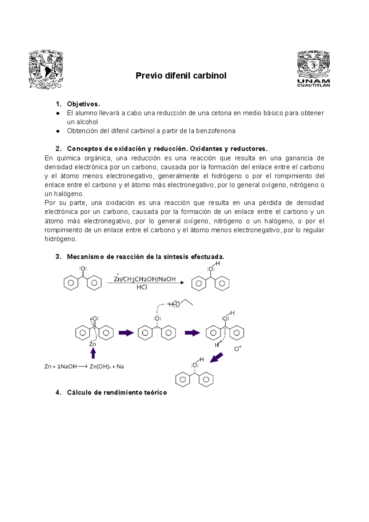 Previo difenilcarbinol - Previo difenil carbinol 1. Objetivos. El ...
