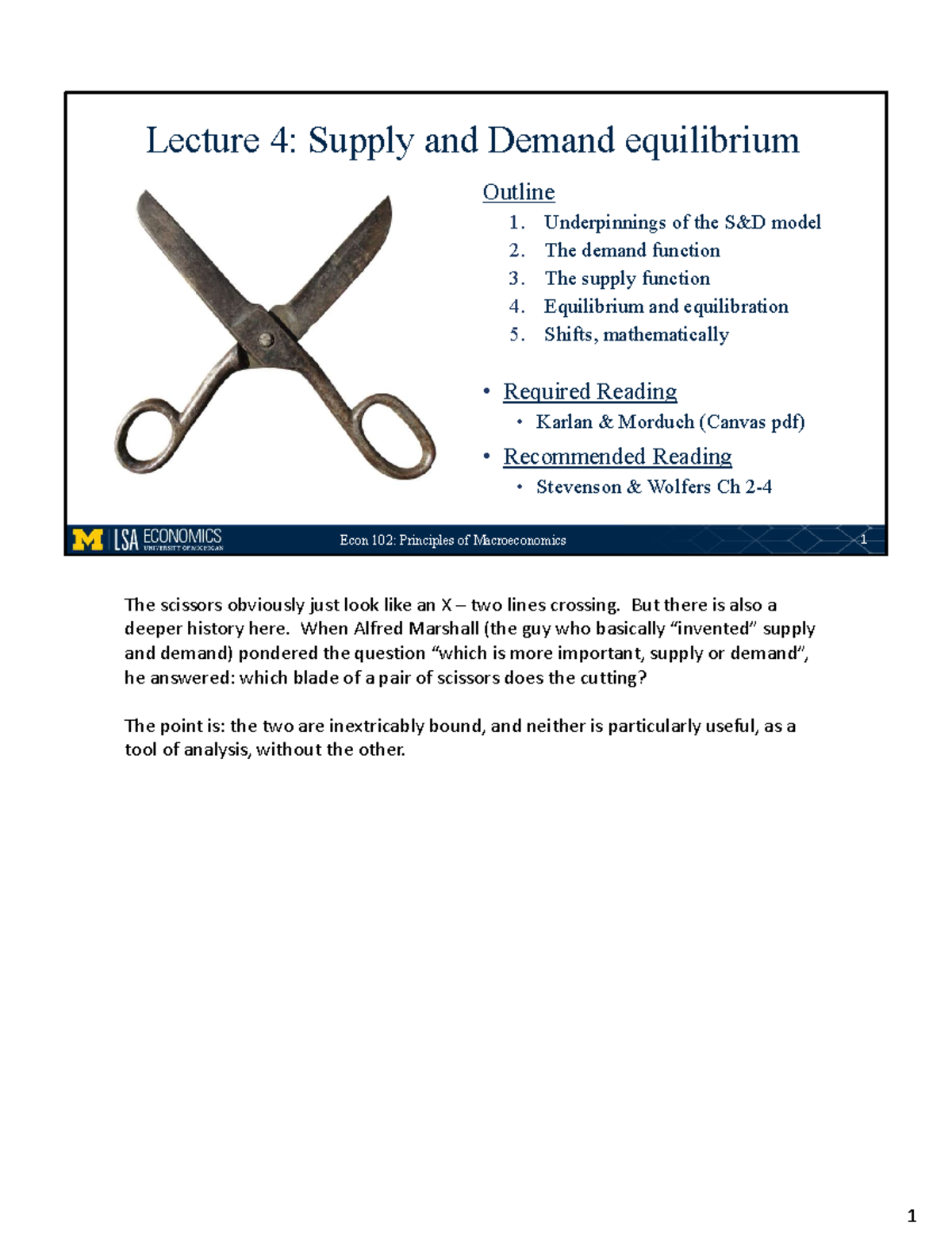 Econ 102: Principles of Macroeconomics - Lecture 4 on Supply & Demand ...