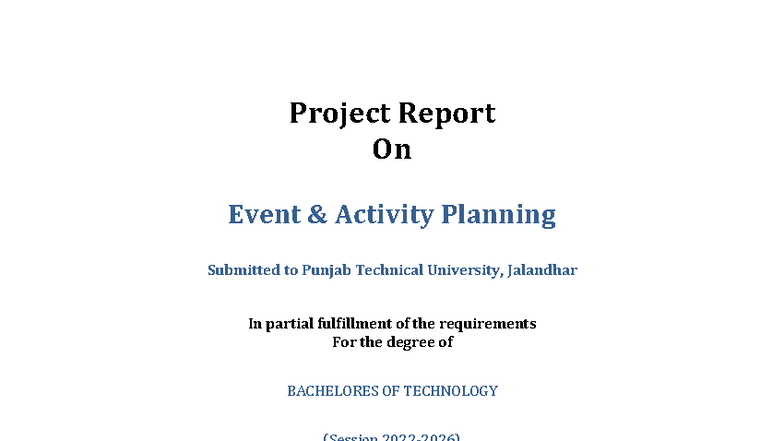 Event Management System Project Report - B.Tech CSE (PCTE) - Studocu