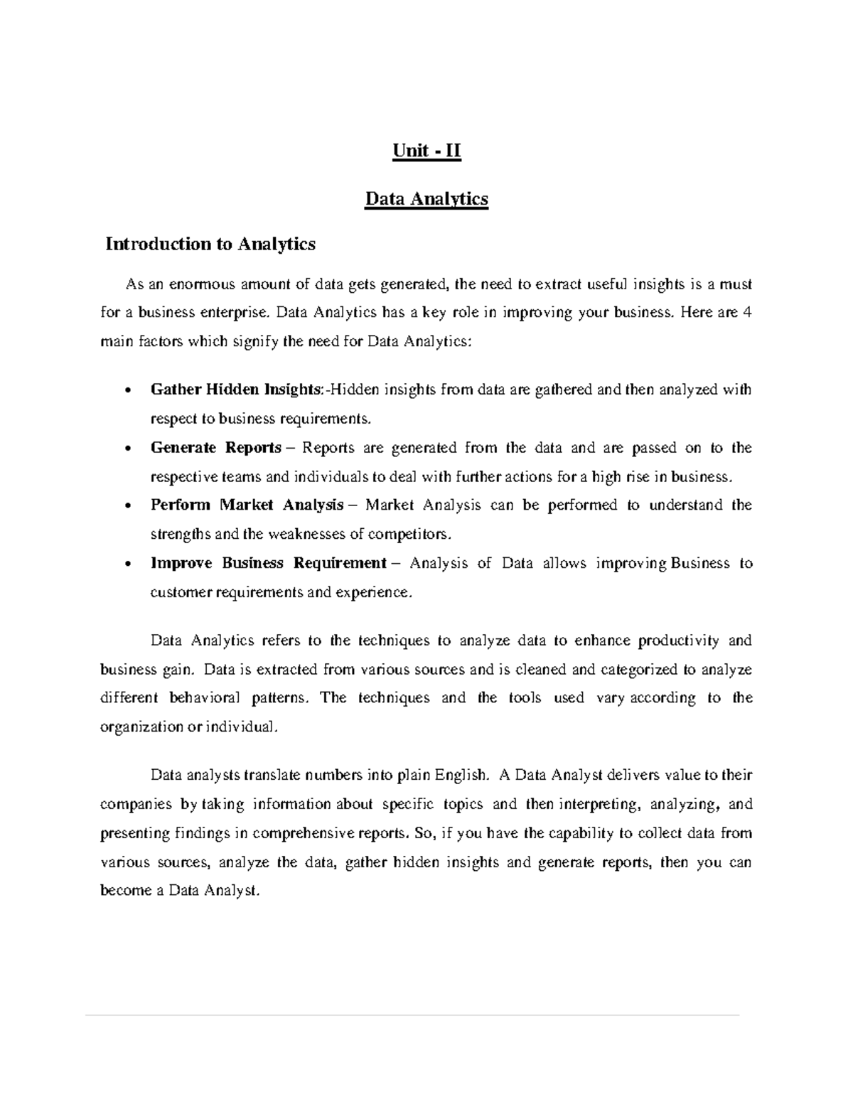 DA Unit 2 Trio 1 - data analytics - Unit - II Data Analytics ...
