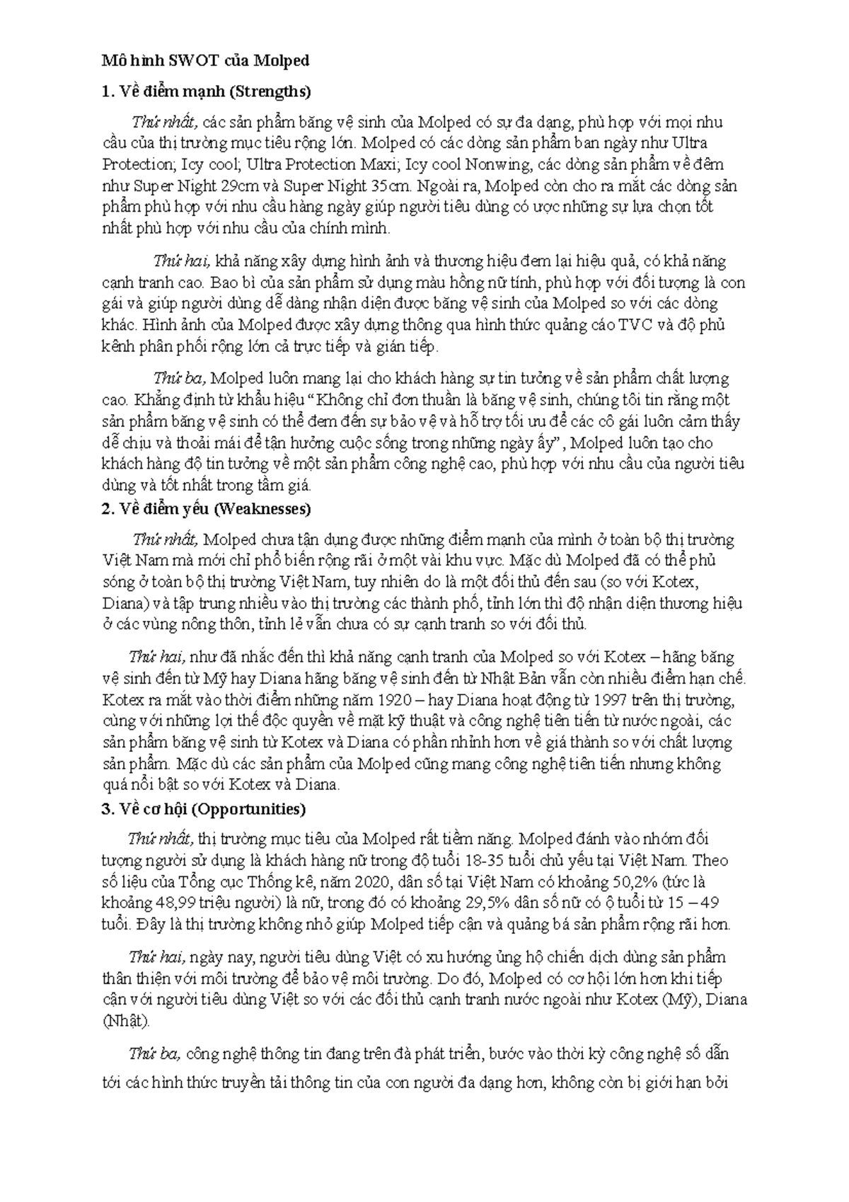 SWOT VÀ CHIẾN LƯỢC MKT - xdgd - Mô hình SWOT của Molped Về điểm mạnh ...