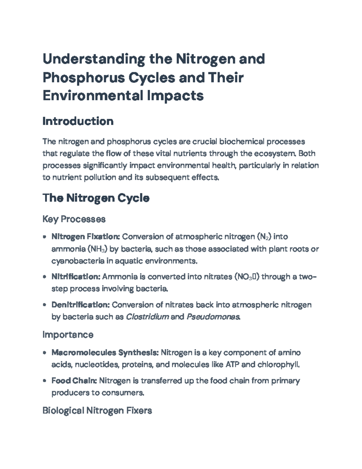 Understanding the Nitrogen and Phosphorus Cycles - Environmental ...